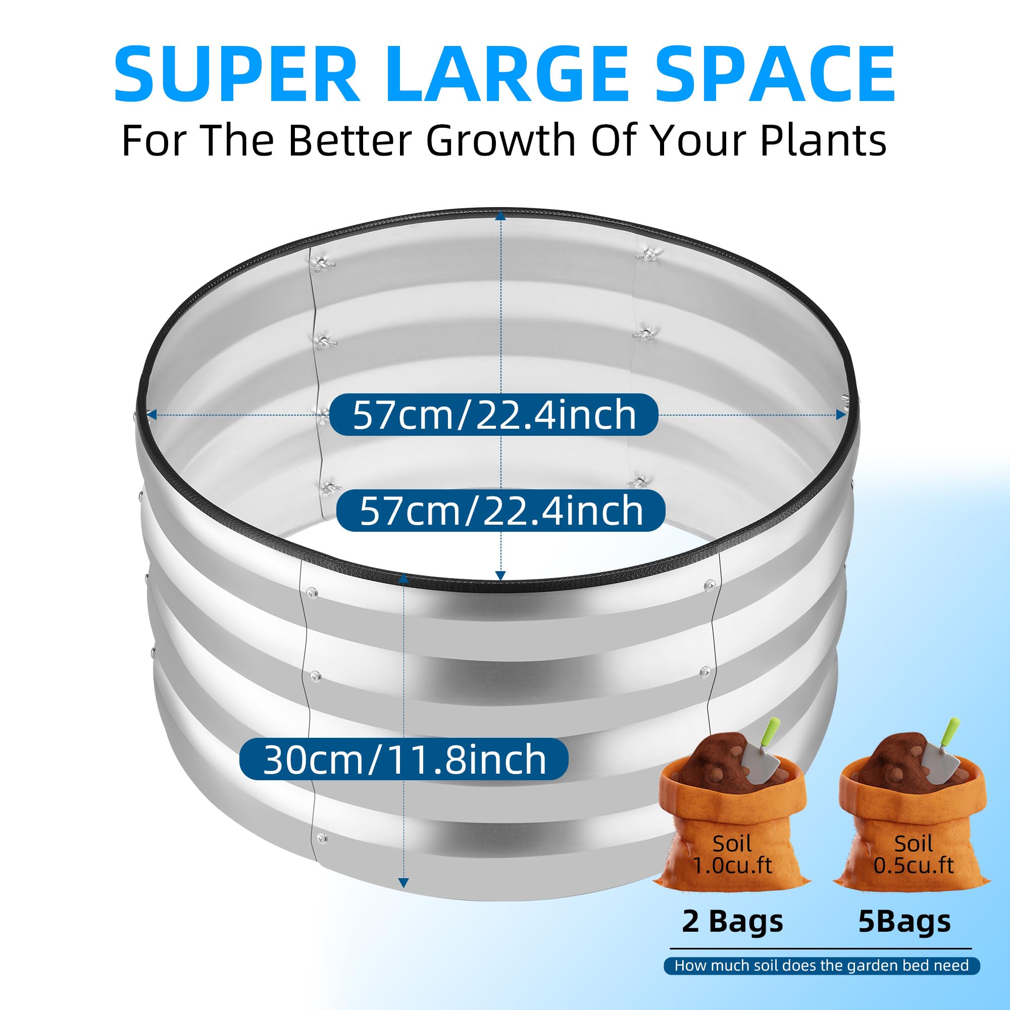 ZXZYHFTY Round Galvanized Raised Garden Bed kit,Silver Outdoor Garden Raised Planter Box, Round Large Metal Raised Garden Beds for Vegetable 2 * 2 * 1ft (1pack)