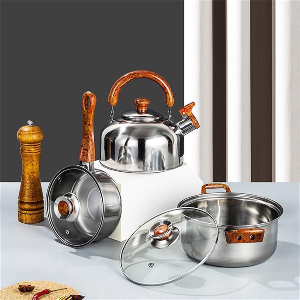 TAOBAO Kitchen Ware Export Wood Grain Detachable Handle, Stainless Steel 12 Piece Set, Non Stick Pot Set