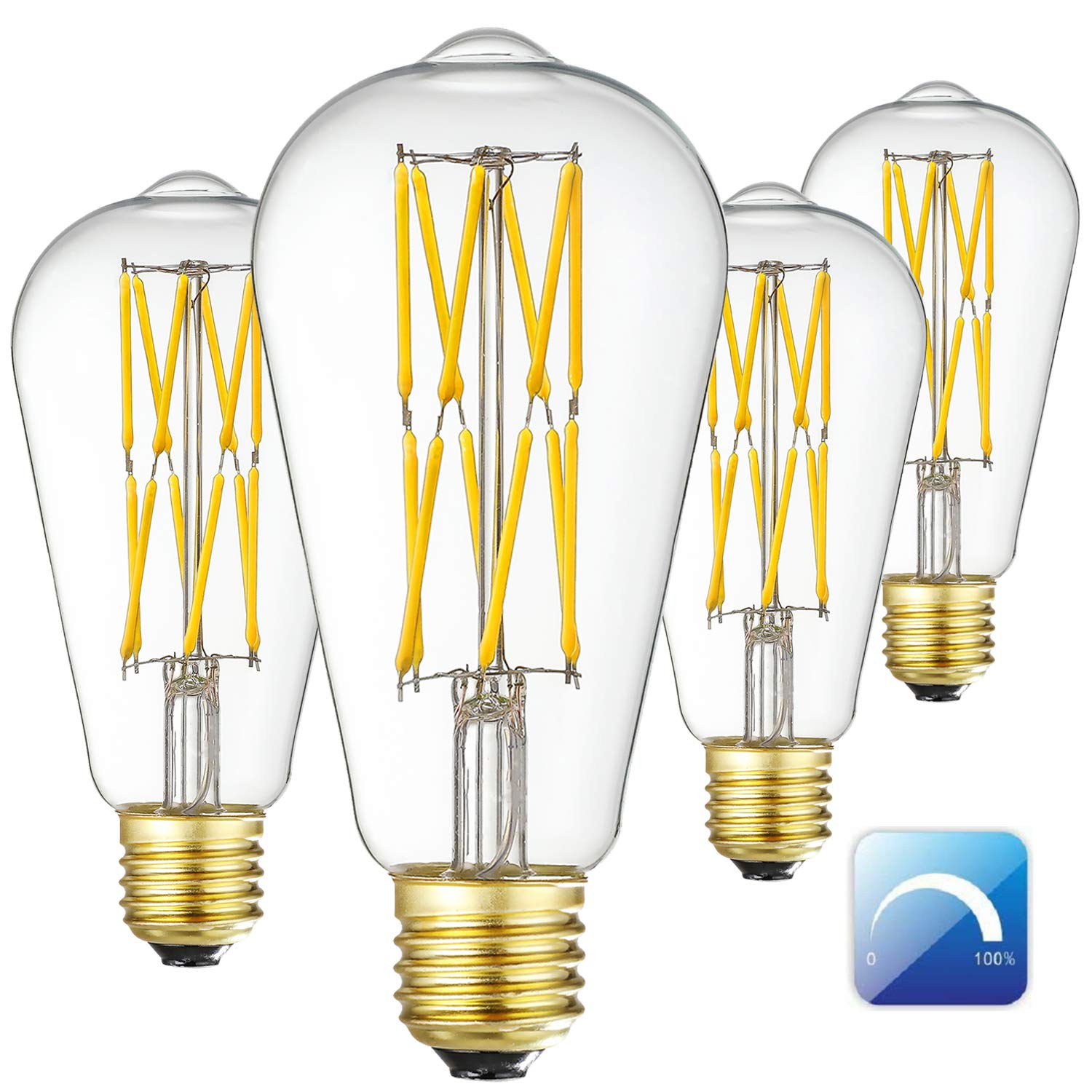 Vintage LED Edison Bulb,12W Filament Light Bulb, 3000K Soft White 1200LM, 100W Incandescent Equivalent, E26 Base, ST64 Vintage LED Bulbs, Clear Glass, Pack of 4.