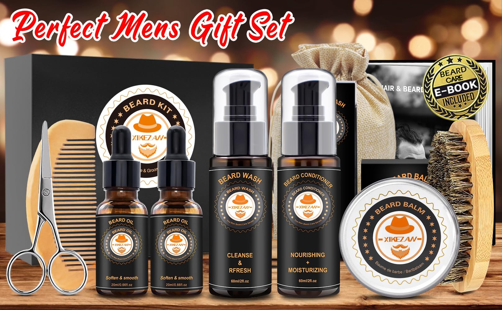 XIKEZAN Birthday Gifts for Men w/Beard Kit and Beard Straightener Kit
