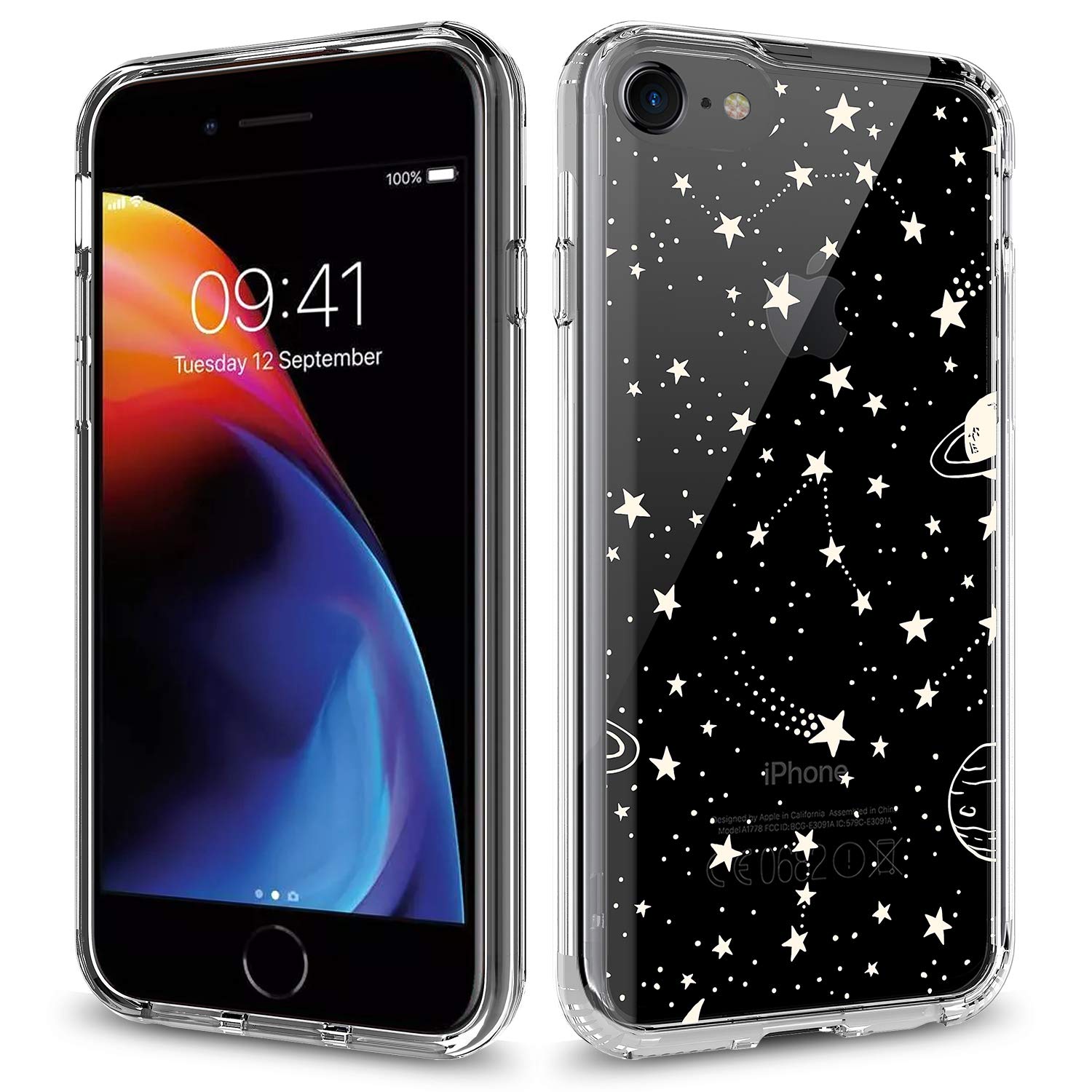 Townshop iPhone SE (2022) / iPhone SE (2020) Case/iPhone 8 Case/iPhone 7 Case, Clear Design Shockproof Scratch Resistant Case for Apple iPhone SE 2022 / SE 2020 / iPhone 8 / Apple iPhone 7- Universe