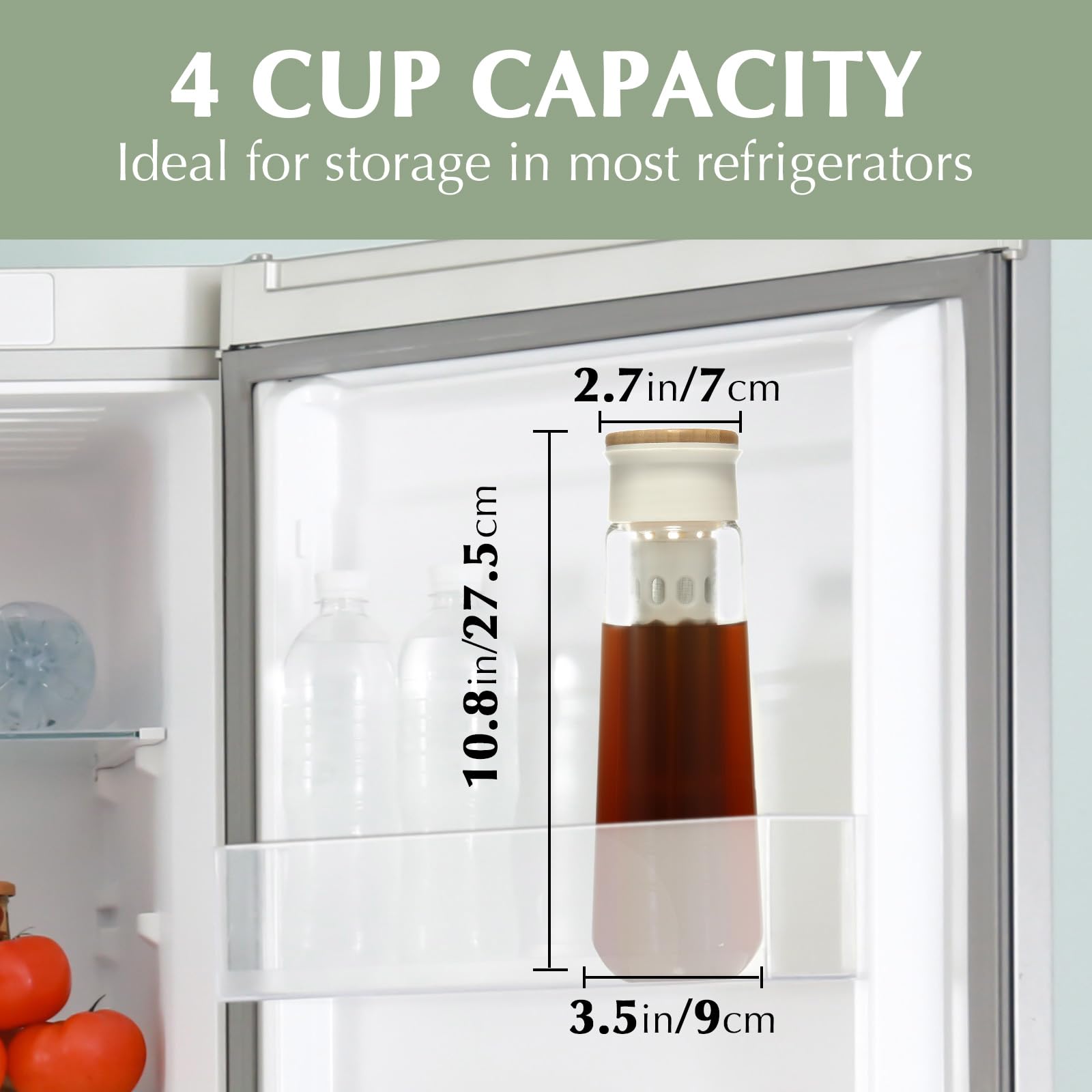 STFALI Cold Brew Coffee Maker - 1 qt, Cold Brew Maker with Durable Glass Pitcher & Double-layer Stainless Steel Mesh Filter for Iced Brew Coffee, Iced Tea Glass Water Bottle