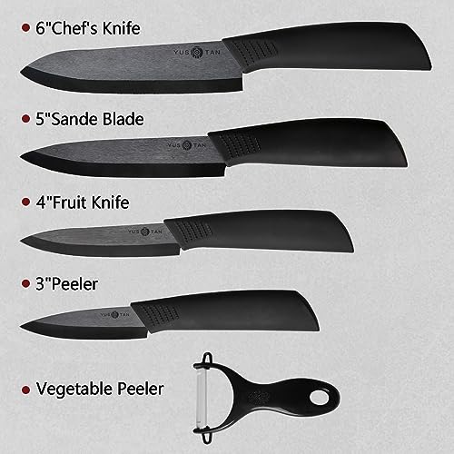 YUSOTAN Ceramic Knife Set, Ceramic Knives Set For Kitchen, Super Sharp Rust Proof Stain Resistant :6" Chef Knife, 5" Utility Knife, 4" Fruit Knife, 3" Paring Knife, One Peeler(ceramic knife Set)