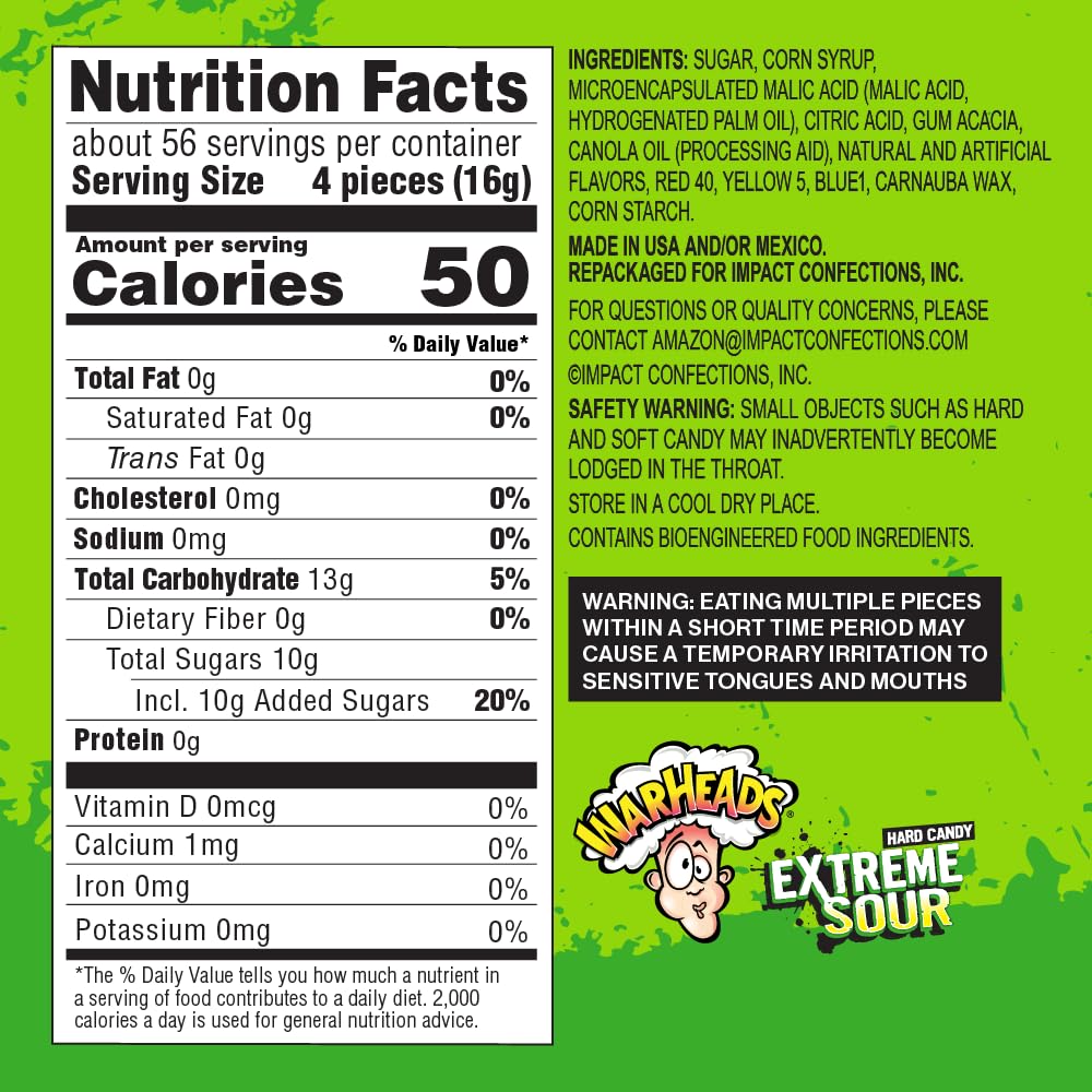 Warhead Extreme Sour Hard Candy, Assorted Flavor, Regular Mix (2 Pounds (Pack of 1))