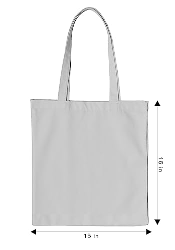 Tissaj 4 Pack GOTS Certified 100% Organic Cotton Shopping Cloth Bag - Reusable - Tote Bag - 16"x15" & 27" Handle - Groceries, DIY & Gift - White