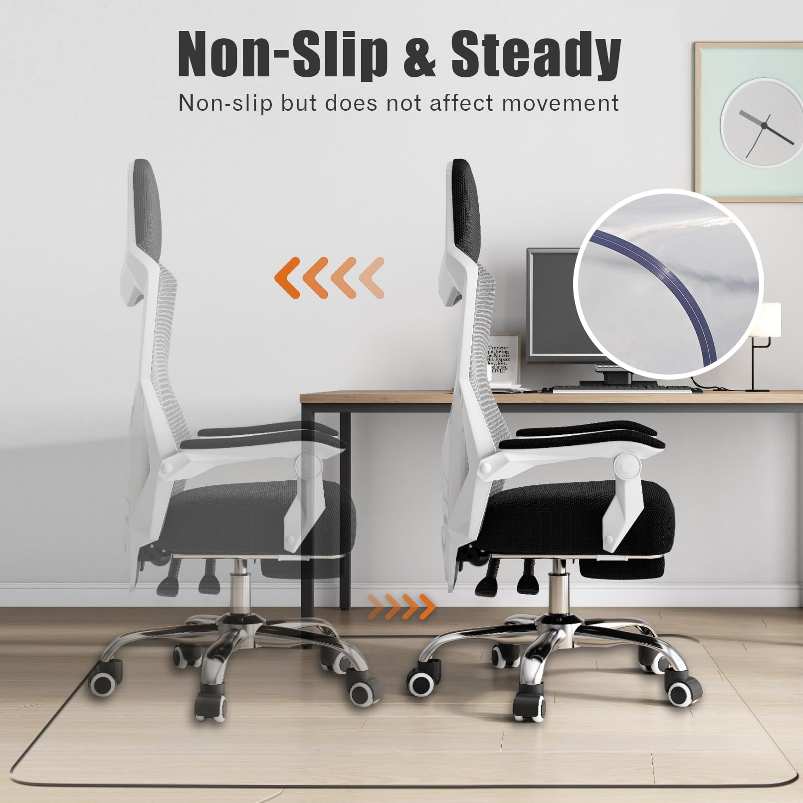 Transparent Non-slip Chair Mat,Large Floor Protector,Can be Used on Hardwood Floors,Non-slip Not Stuck Wheels,Easy to Clean,1/7" Thick,48"x36"