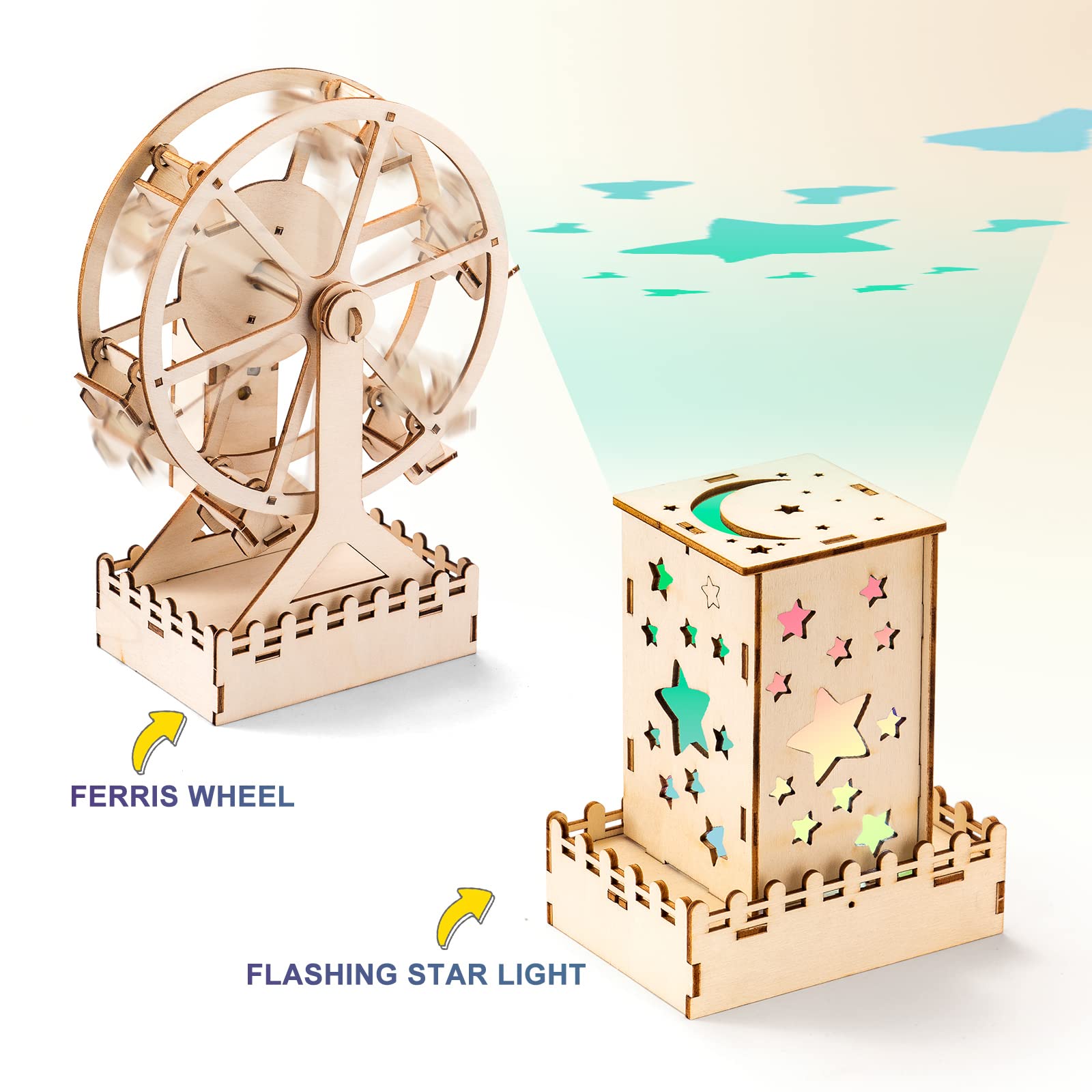 Yutin 5 in 1 STEM Kits for Kids,Wood Craft Kit for Boys Age 8-12, DIY Science Building Projects for 6-8, 3D Wooden Puzzles Assembly Model Set, STEM Crafts for Girls Age 6 7 8 9 10 11 12 14 Year Old