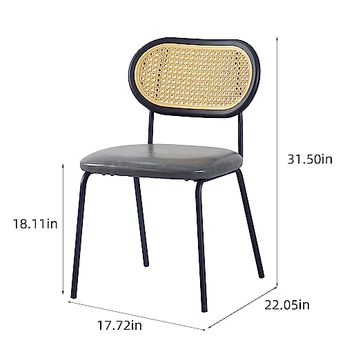 YISH W29990653 Modern Rattan Upholstered Cane Backrest Set of 2, PU Leather Armless Chairs with High-Density Sponge for Dining Living Room Bedroom, Gray