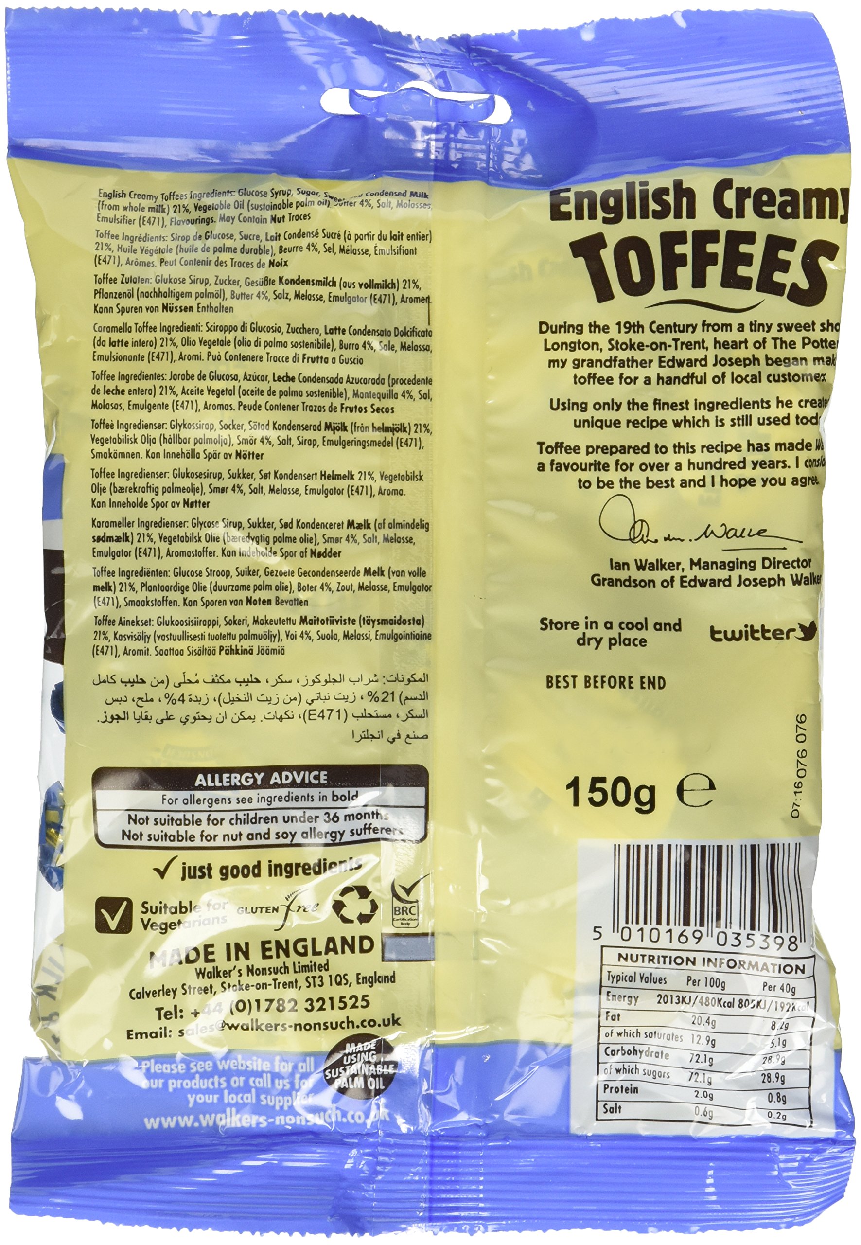 Walkers Nonsuch English Creamy Toffees, 5.3 oz., Two bags