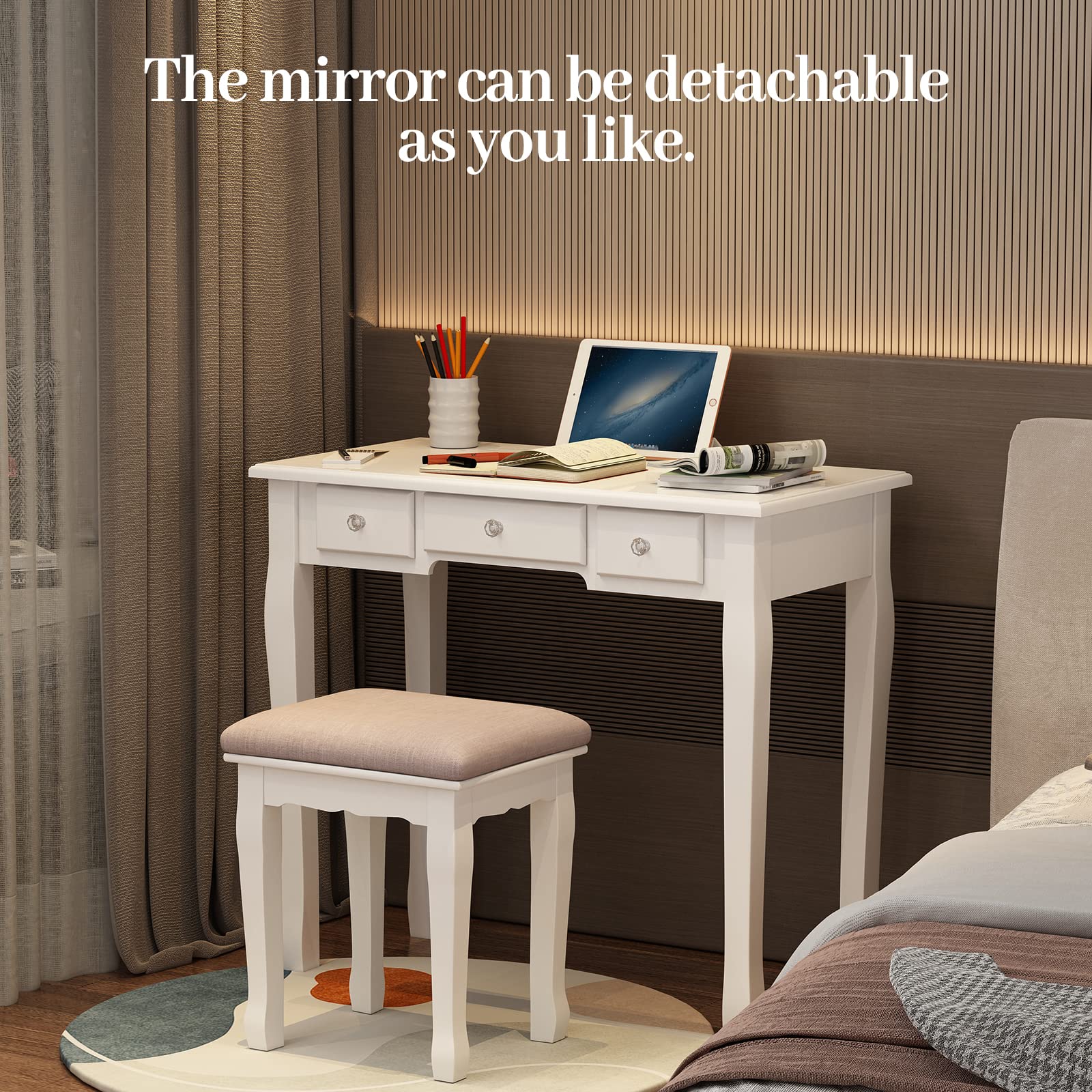 Vanity with Lights Makeup Vanity with Lights and 5 Drawers Vanity Desk with Mirror and Lights 360 Rotation Vanity Table with Lights Vanity with Lighted Mirror Vanity Table Vanity Set(White)