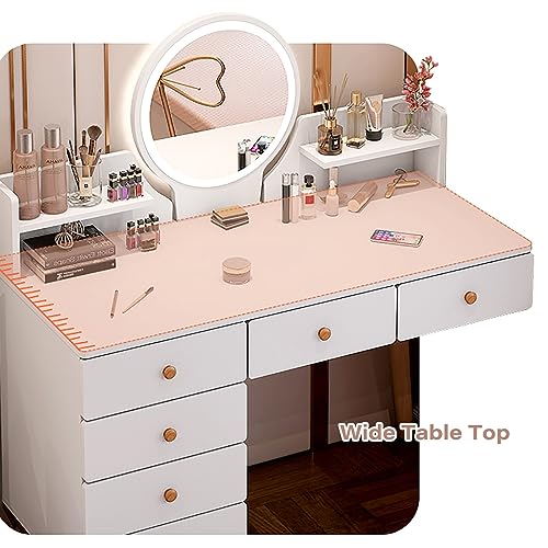 Vanity with Lights and Mirror Desk and Chair, 3 Light Settings & Adjustable Brightness, Modern Makeup Vanity Desk Set with 6 Drawers, Open Storage Shelves, Dressing Table for Bedroom ( Color : Gray ,