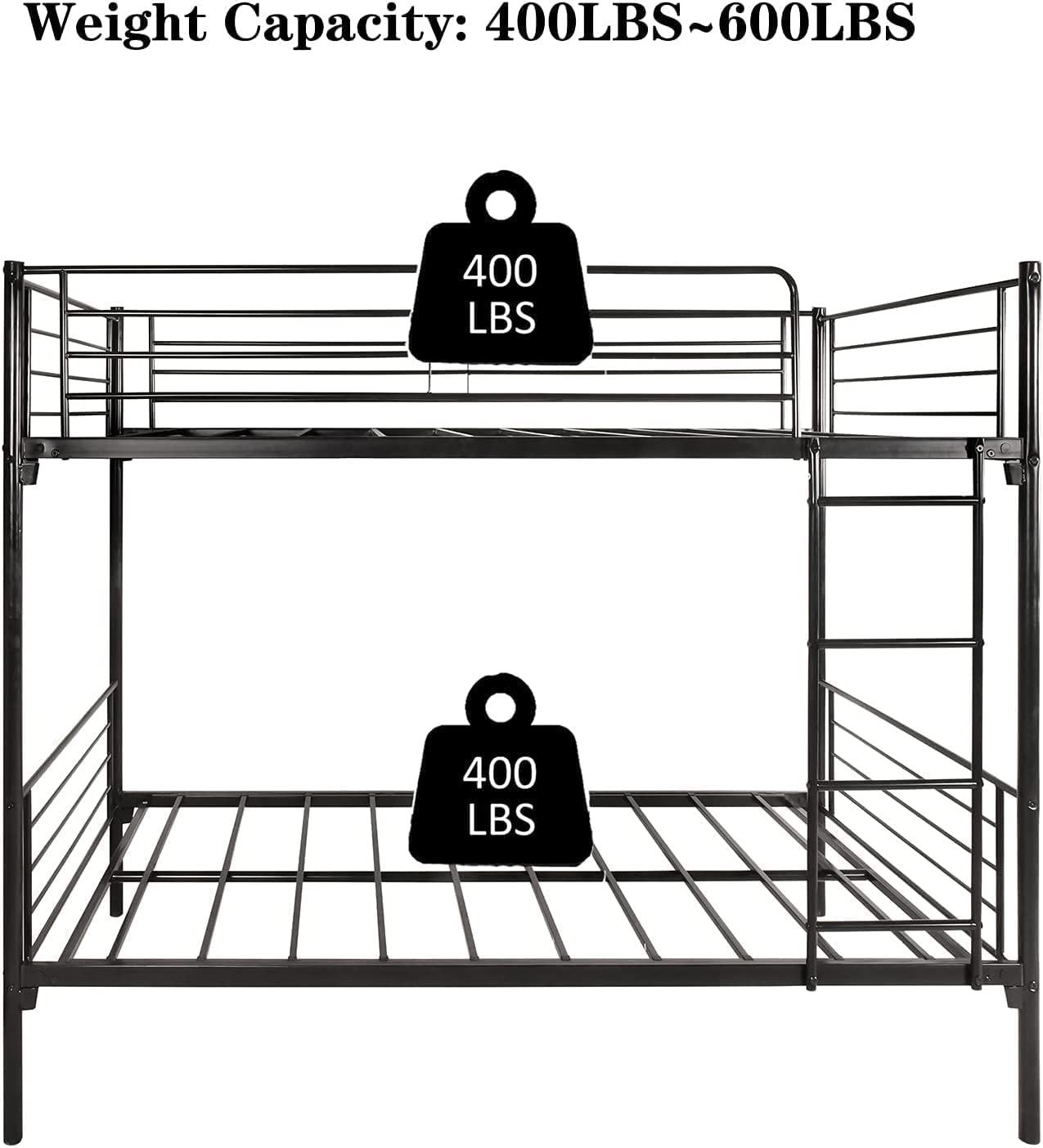 ZEROFEEL Upgraded Twin Over Twin Bunk Bed Frame, 400LBS~600LBS Weight Capacity Heavy Duty Bunk Bed, Upgraded Metal Bunk Beds for Adults Teens Children, Easy to Assemble (Black)