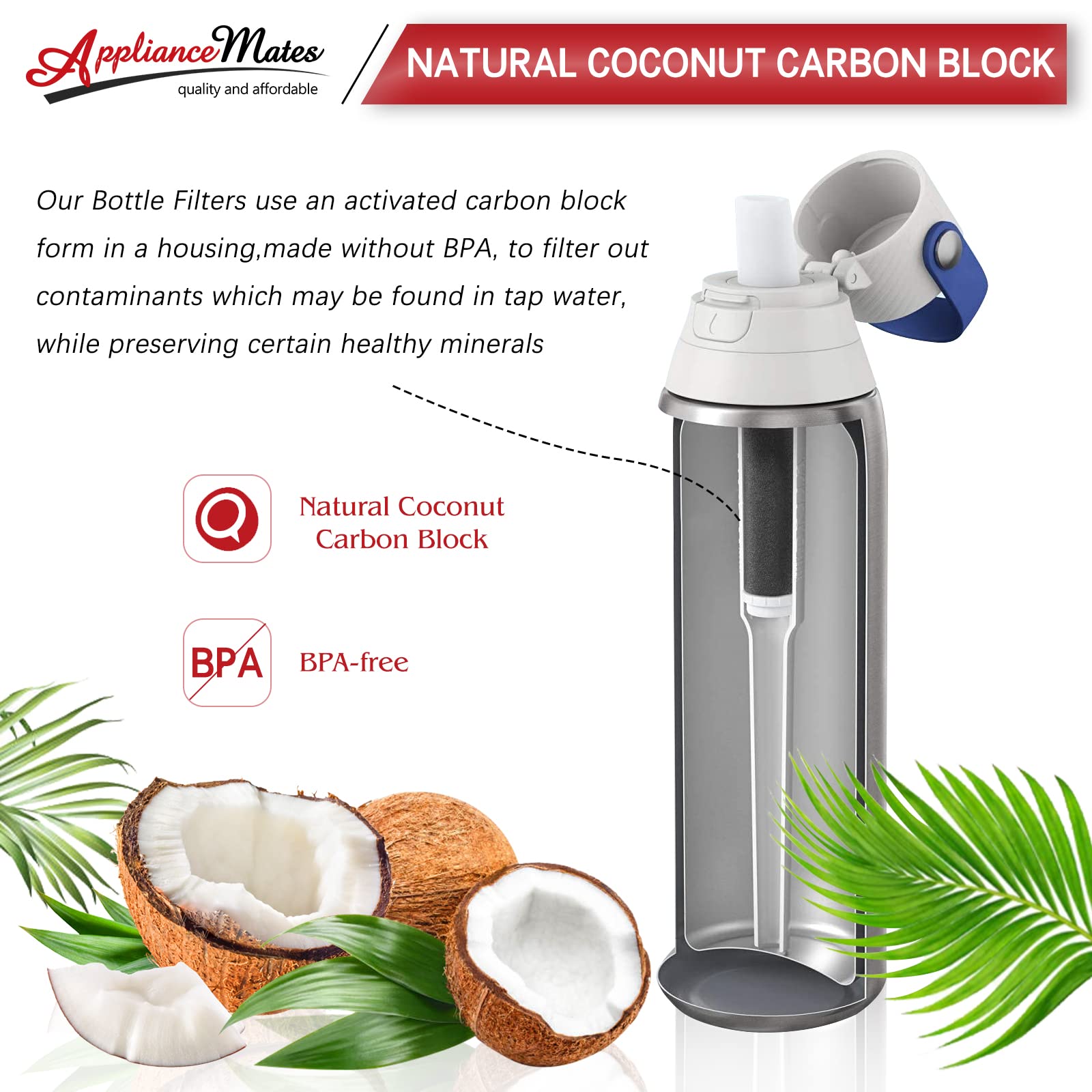 Water Bottle Filter Replacement for Brita, 10 Packs Bottle Filters Replacement for Brita BB06,Compatible with Brita Insulated Filter Stainless Steel and Plastic Water Bottle by APPLIANCEMATES