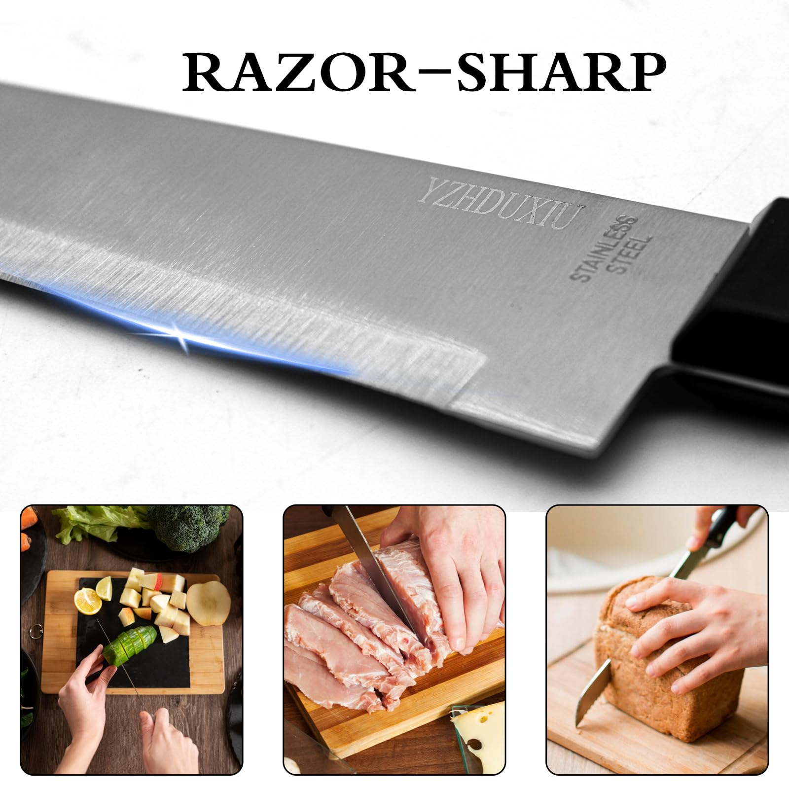 YZHDUXIU 21-Pieces Knife Block Set, Sharp Kitchen Knife Set with Chopping Board, Measuring Spoon & Wood Block, High-Carbon Stainless Steel Knife Sets for Cooking, Cutting Steak & Vegetable