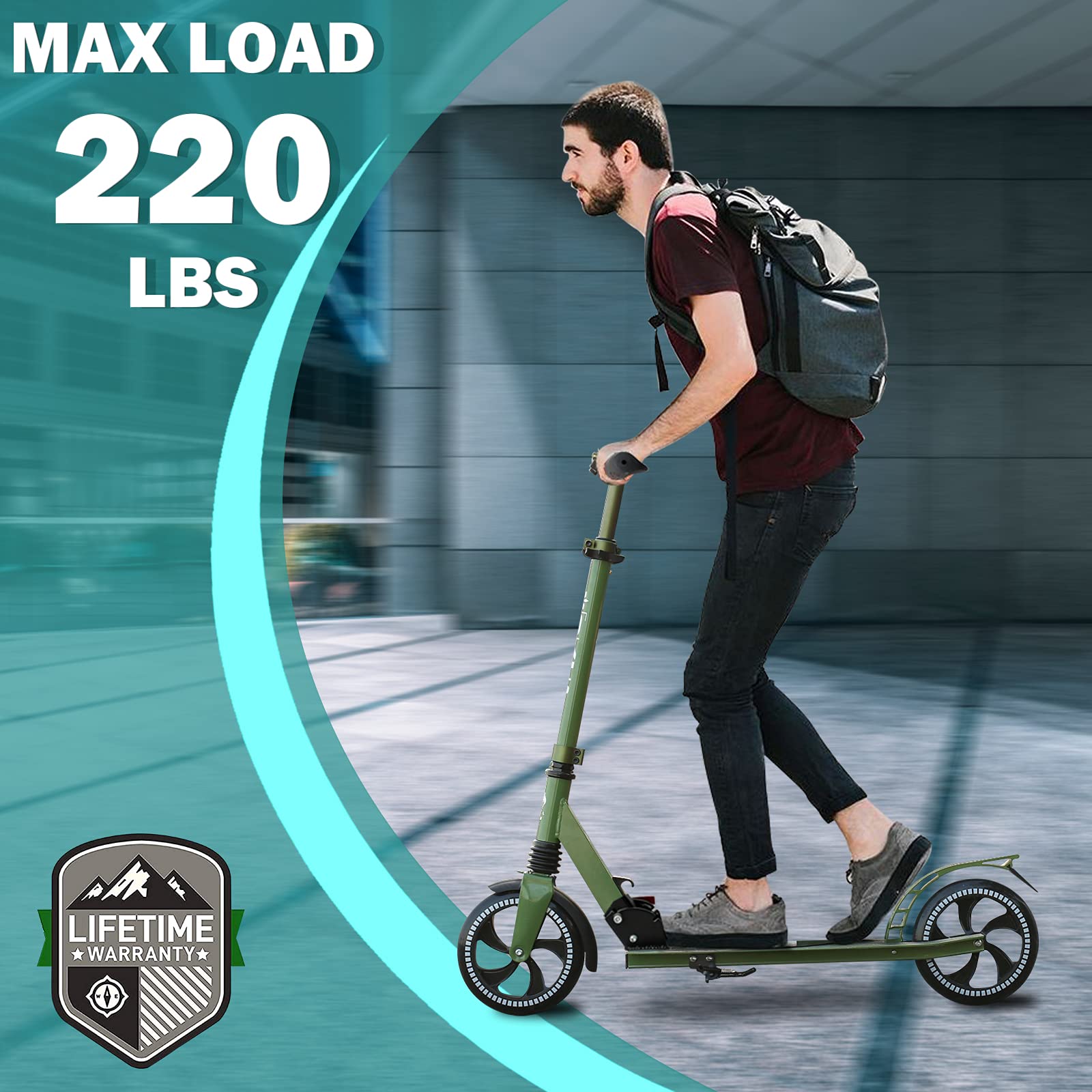 VOKUL Scooter for Kids 8 Years and Up - 8" Big Wheel Scooter with Carry Strap for Adults Teens Up to 220 lbs