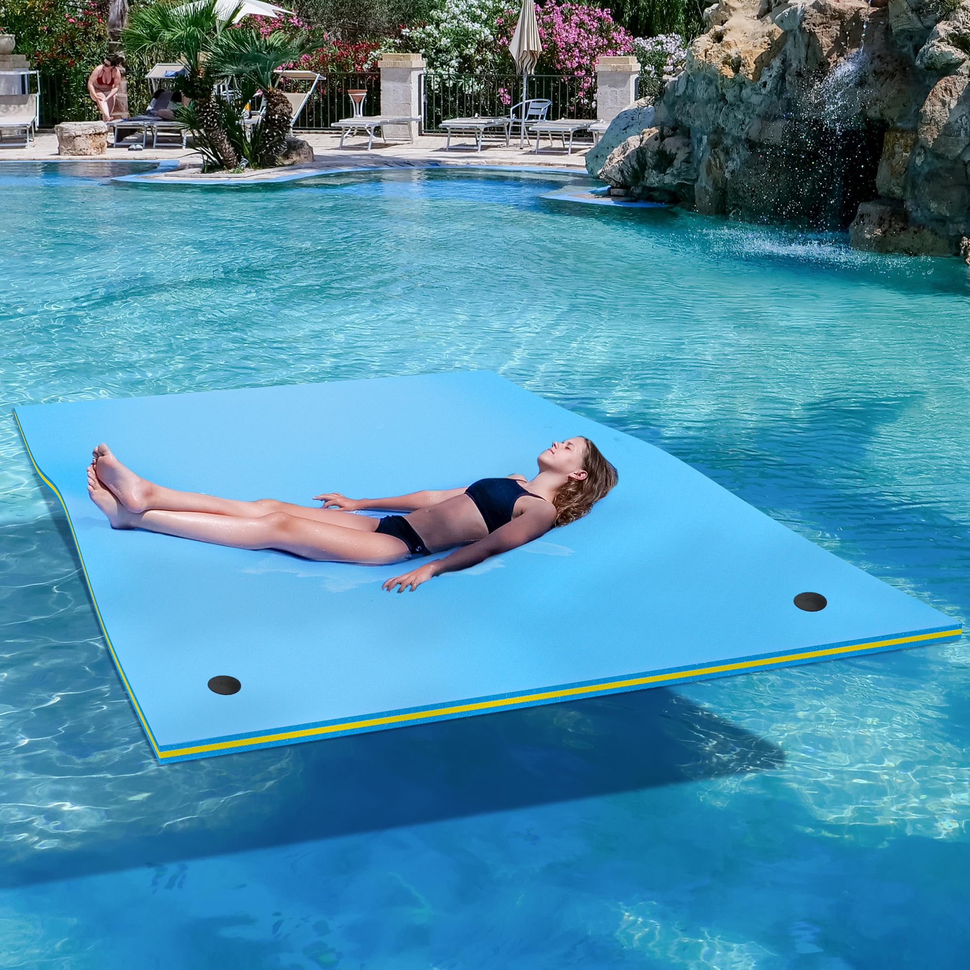 YITAHOME 9' X 6' Lake Floats Floating Mat for Lake Water Mat Inflatable Rafts Lily Pad Pools Boating Beach, XPE Floating Island for Kid Adults, Blue