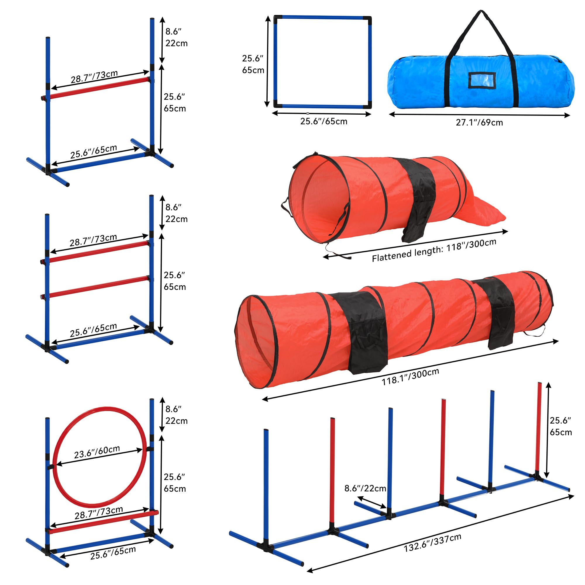 YITAHOME Dog Agility Equipments, Includes Flirt Pole Toy, 3 Flying Discs, 2 Agility Tunnel, 3 Jumps, 6 Weave Poles, Pause Box,Agility Course Set for Backyard, Indoor, Outdoor