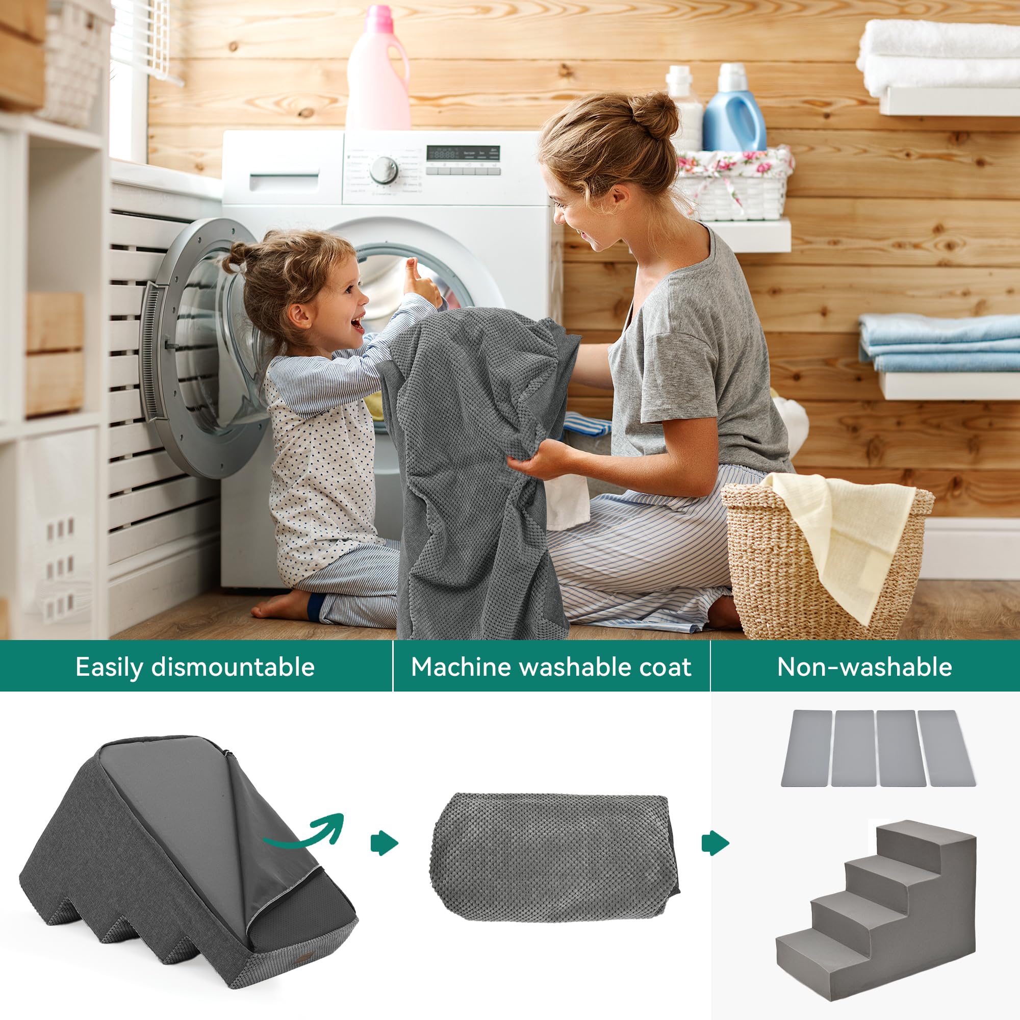 YITAHOME Dog Stairs, Pet Stairs for Small Dog, Pet Steps for Bed and Couch with Support Boards, Non-Slip Balanced Dog Steps for Injured and Elderly Pets, 3 Steps - Gray