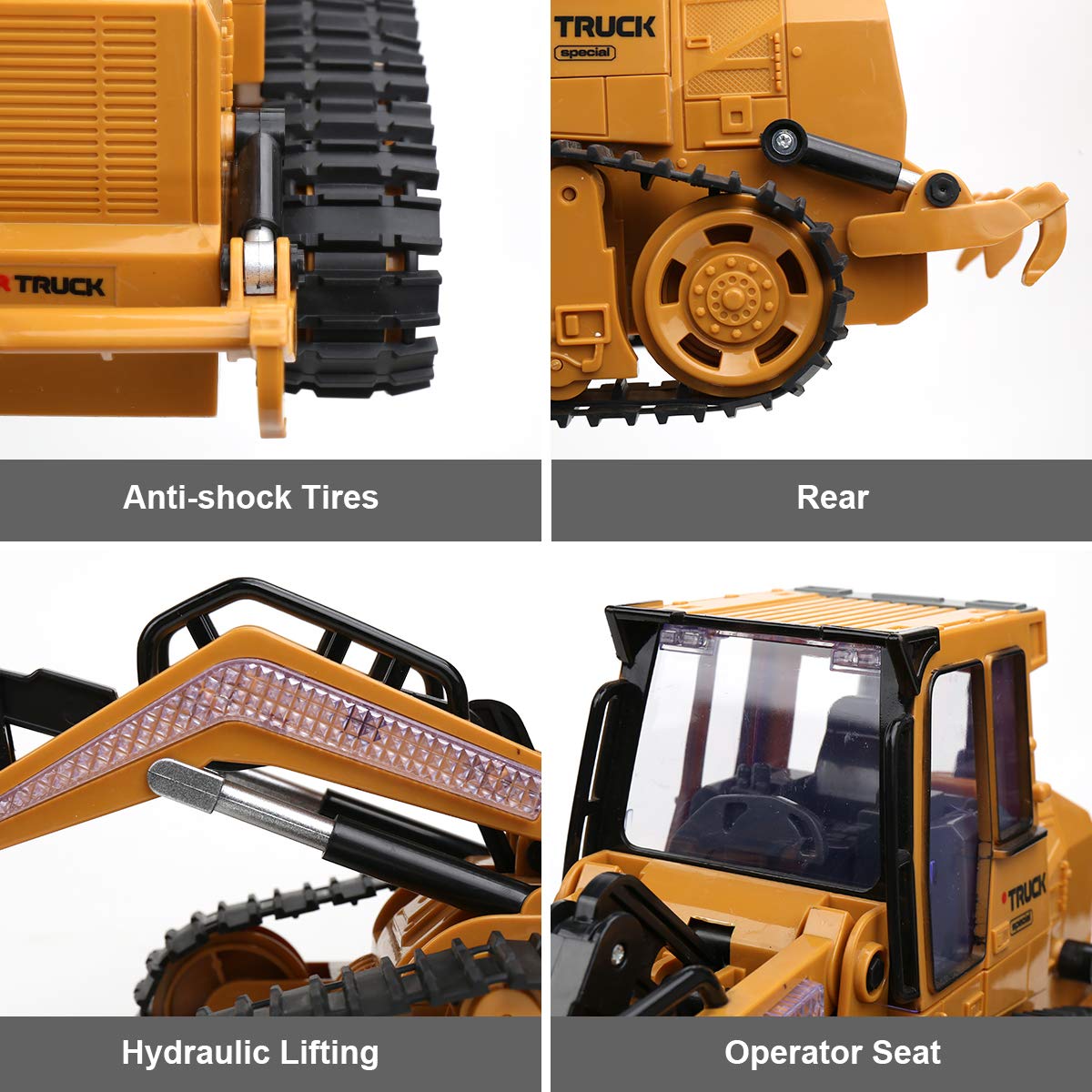 VAlinks 5 Channel RC Bulldozer, Remote Control Excavator, Full Functional Front Loader Construction Vehicles Toy with 2.4Ghz Transmitter and Shovel Lights, Simulation Sound for Kid
