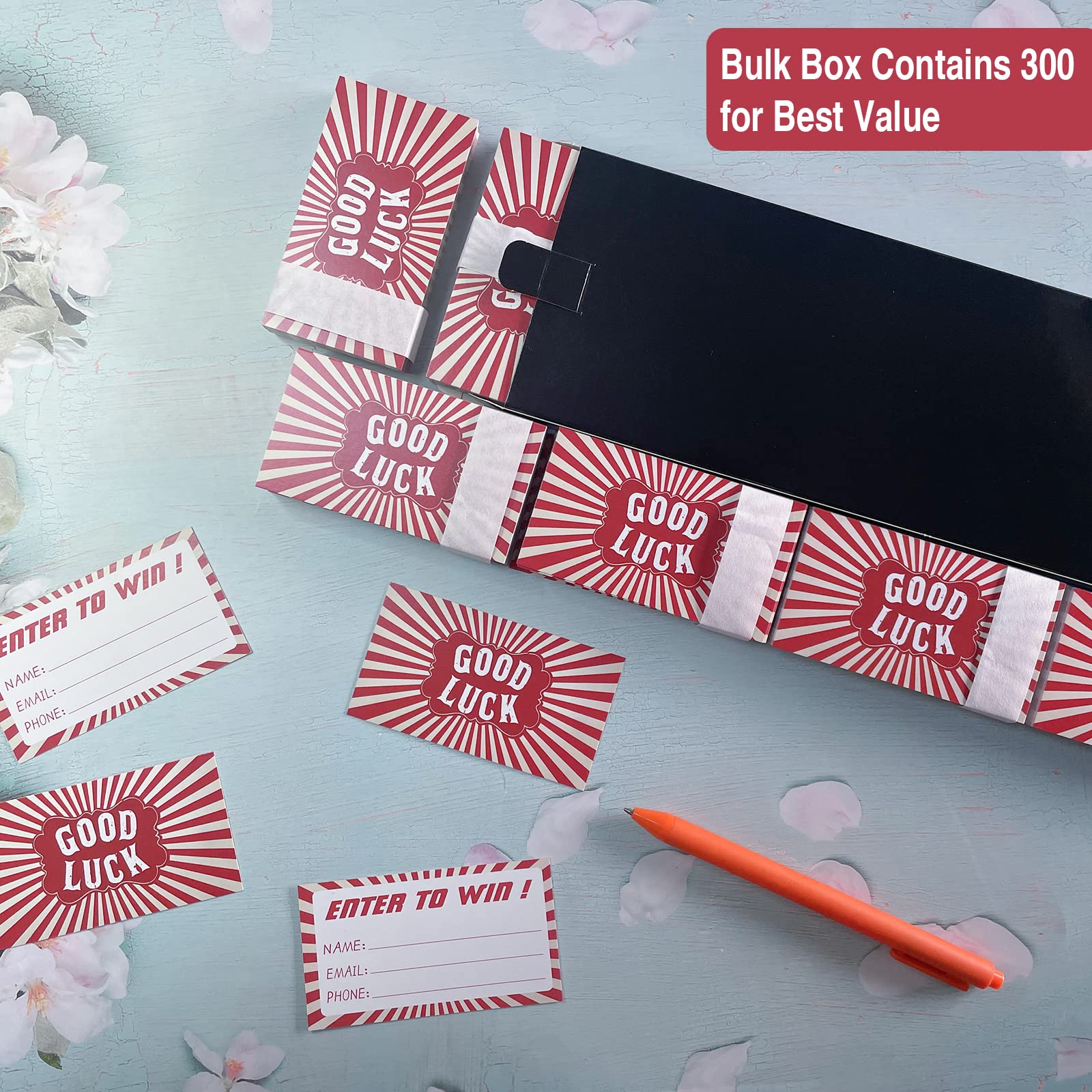 Tomioziey 300 Raffle Tickets Enter to Win Cards-3.5βx2β Entry Form Cards for Contest,Ballot Box,50/50,Raffle Drum with Email Address and Phone Number Fields-Red