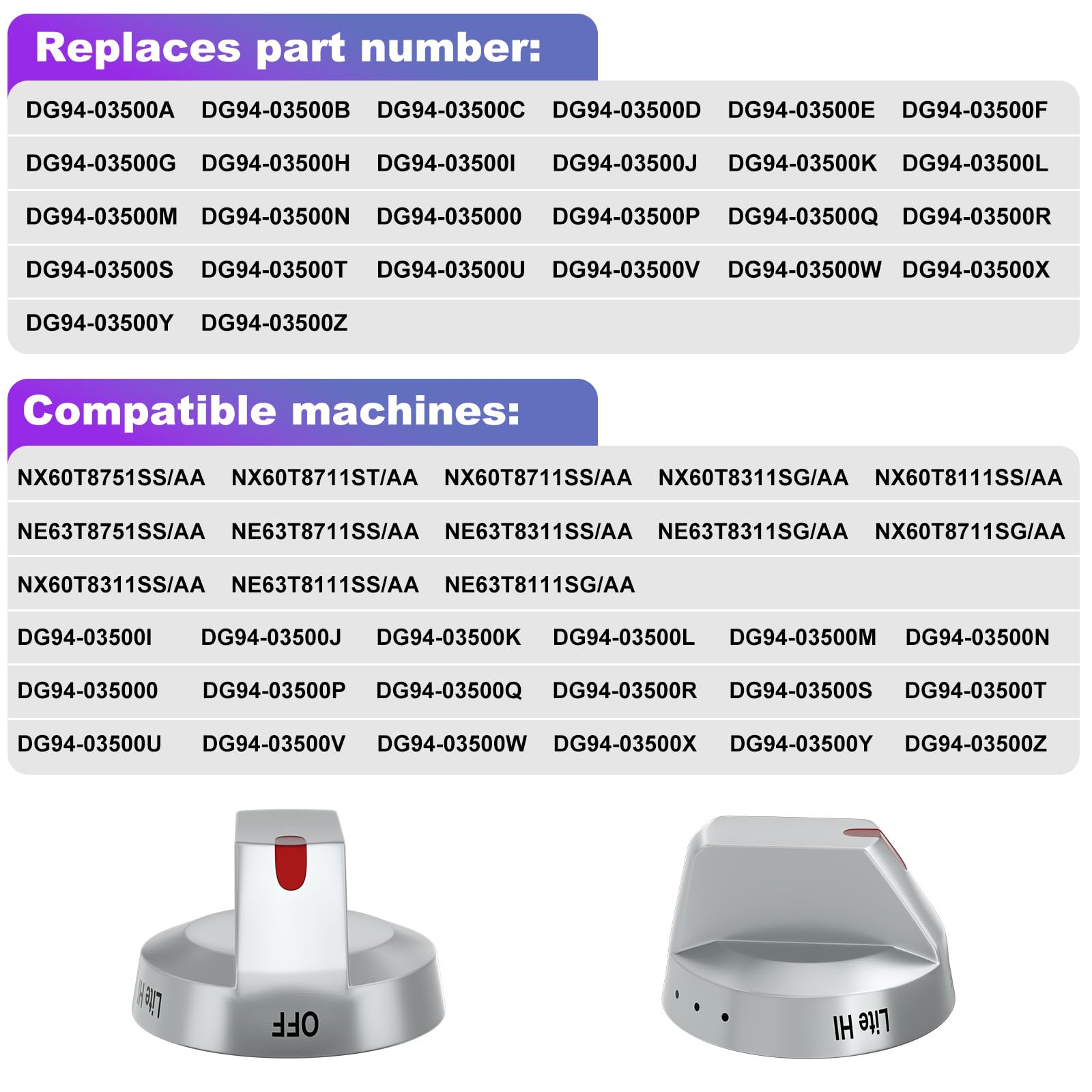 Upgrade DG94-03500U DG94-03500A/Z Samsung Knob for Samsung Gas Stove Knobs, Oven Knob Replacement Models NX60T8111SS NX60T8311SS NX60T8711SS/AA - 5 Pack