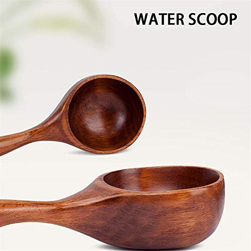 ZAINEE Shower Cup, Bathroom Multipurpose Portable Long Handle Thickened Cooking Spoon Solid Wood Water Scoop Restaurant Wash Rice Kitchen Utensil