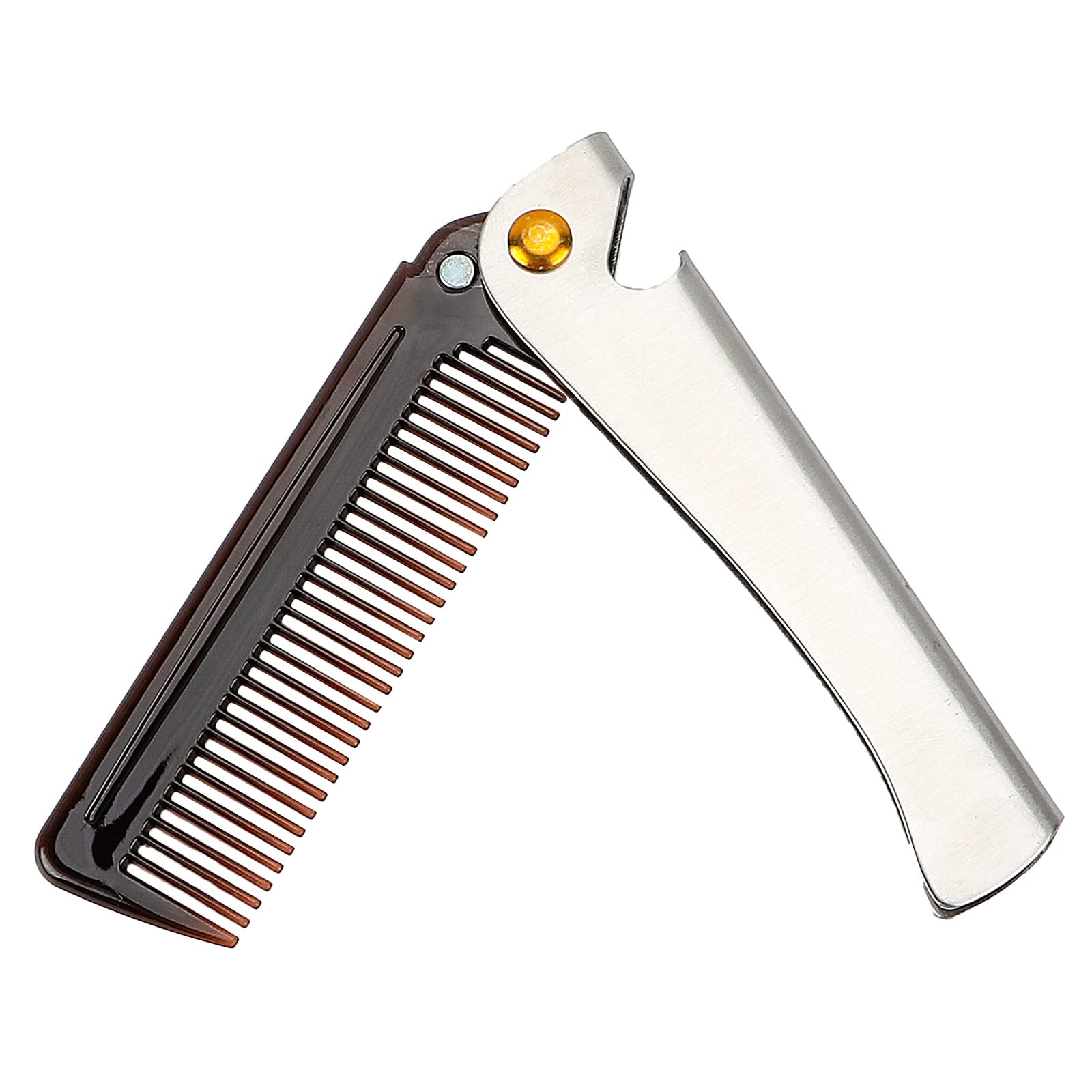 WXLAA Beard Comb Pack 2 Stainless Steel Folding Pocket Antistatic Mustache Comb Multi-function Bottle Opener Key Chain Comb Tool