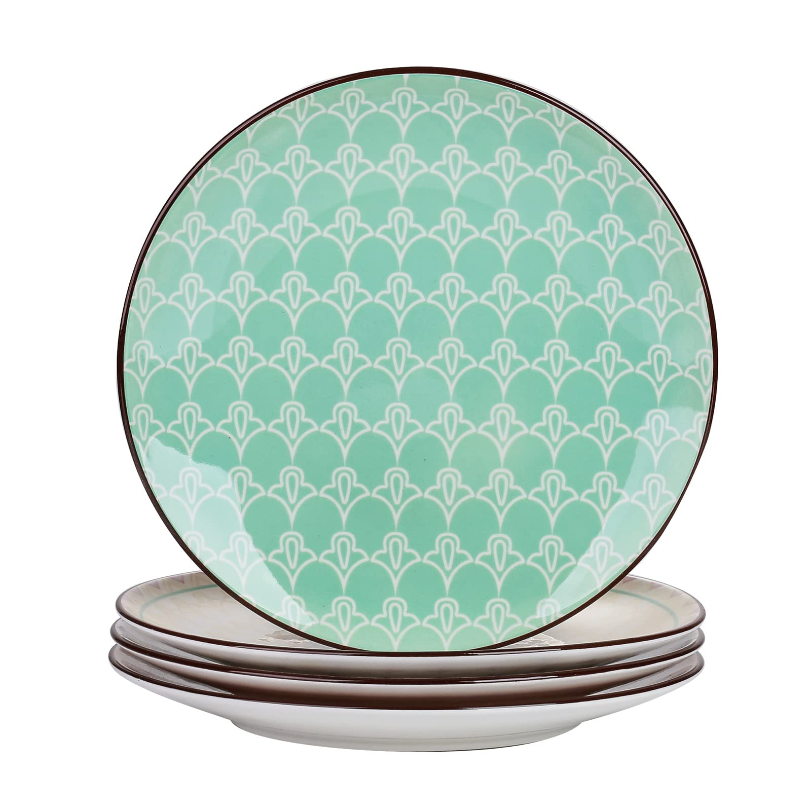 vancasso Tulip Porcelain Dessert Plate - Multicolour Patterned Japanese Style Dinner Service Moroccan Crockery Side Plate Set of 4, 8.5 inch Snack/Salad/Fruit Plate. (21.5 * 21.5 * 2.5cm)