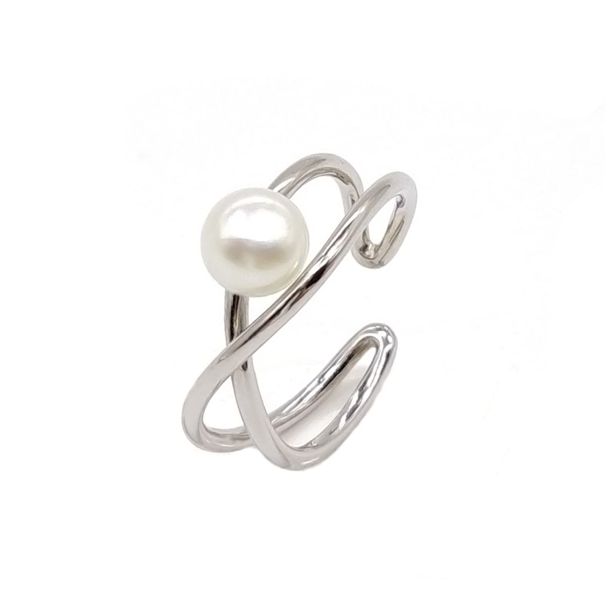 XSTian S925 Sterling Silver Pearl Ring for women 6.5mm White Freshwater Cultured Pearl Adjustable