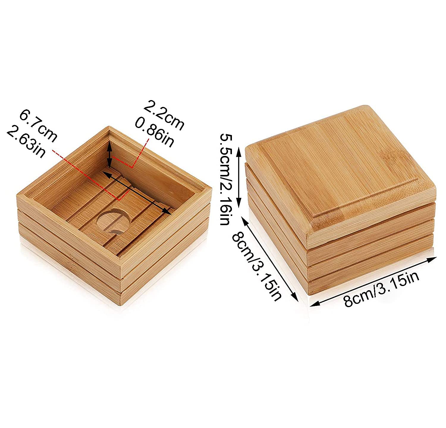 Wood Soap Box, 2pack Bamboo Soap Dish Tray Holder Storage Rack Container Hand Craft Bathtub Shower Dish Accessories Keeps Soap Dry for Bathroom Home Outdoor Hiking Camping Use