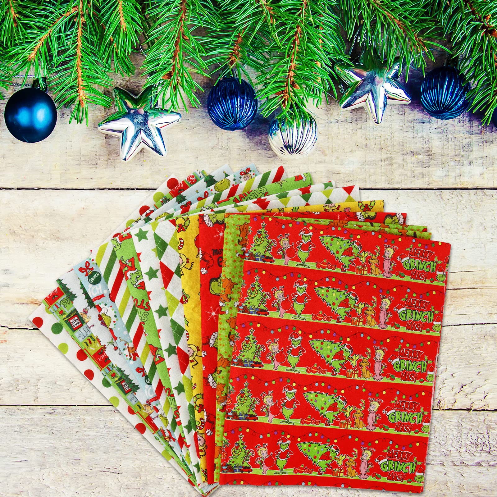 Whaline 12Pcs Christmas Fabric Fat Quarters Cartoon DIY Craft Decorative Fabric Bundles 12 Different Quilting Patchwork Square Fabric for DIY Xmas Handmade Gift Patchwork Sewing Crafting, 18" x 12"