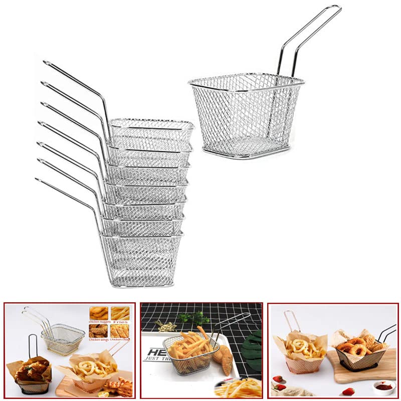 WINHONW 8pcs Mini Square Fry Basket French Fries Basket 4.1x3.3x2.6Inches, Table Serving fryer Baskets Mini Fryer Serving Food Presentation Basket Kitchen