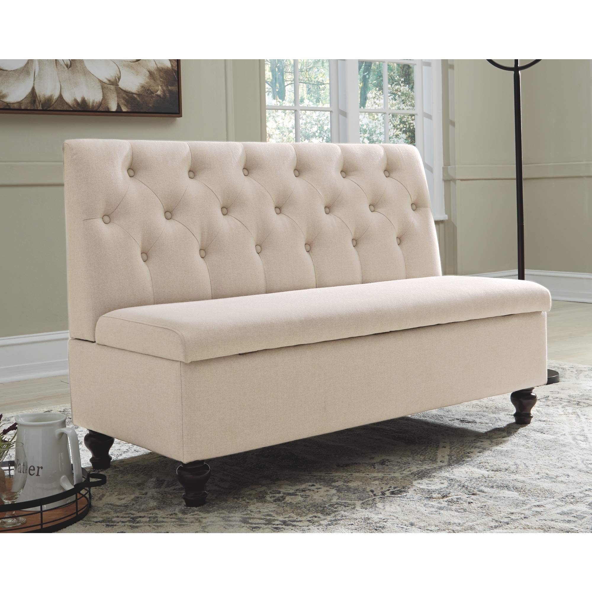 Signature Design by Ashley Gwendale French Country Tufted Back Storage Bench, Beige