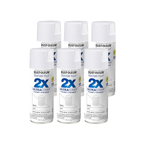 Rust-Oleum 334021-6PK Painter's Touch 2X Ultra Cover Spray Paint, 12 oz, Flat White, 6 Pack
