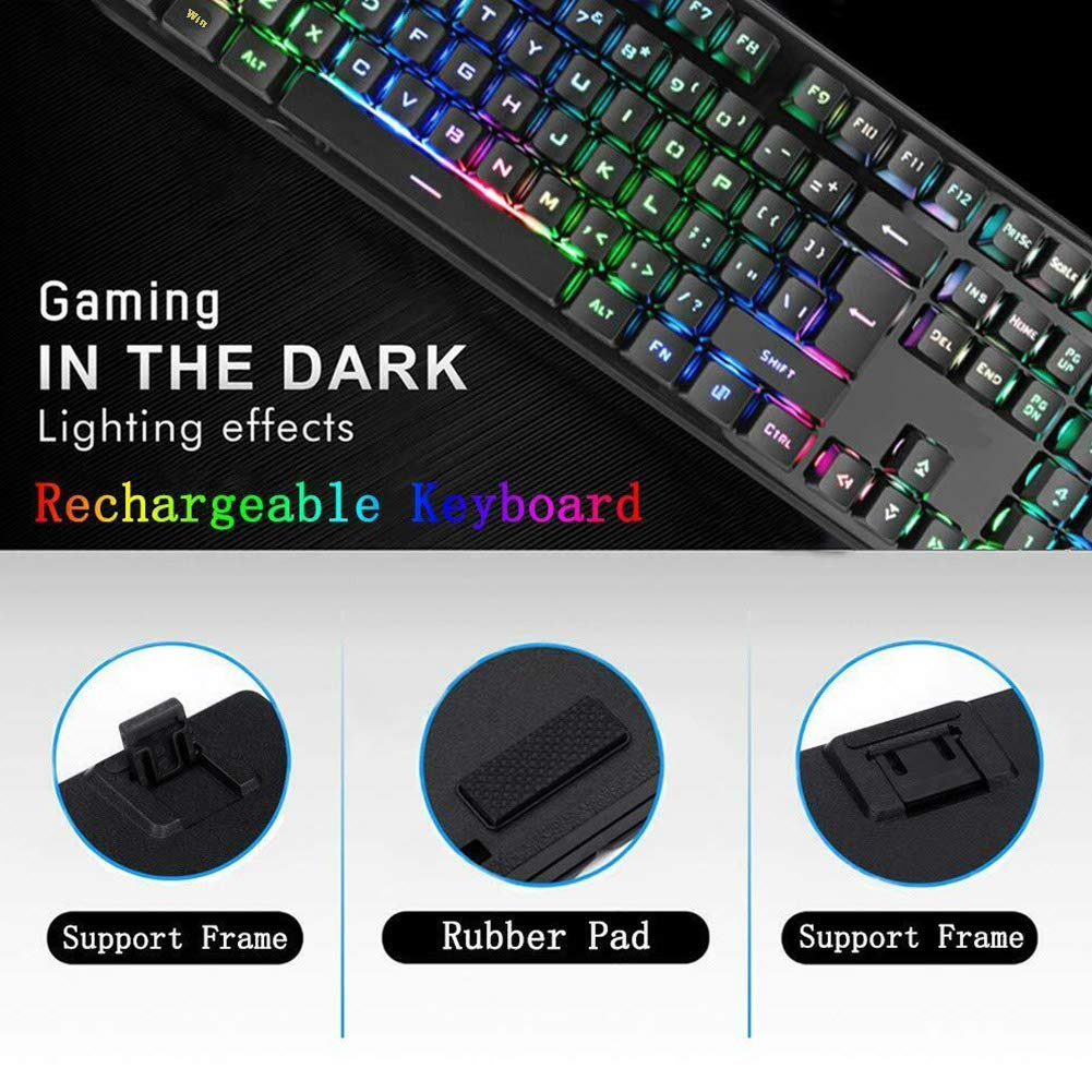 Wireless Rechargeable Backlit Keyboard and Mouse Combo,Soke-Six 2.4G Full-Size Mechanical Feel Gaming Keyboards with USB 2400DPl Mice,Adjustable Breathing Lamp,Anti-Ghosting (Black& Mix Light)
