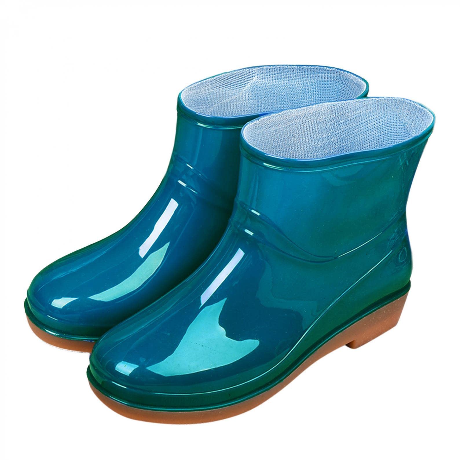 Xudanell Womens Boots Summer Rain Boots Rubber Sole Waterproof Water Shoes Ankle Boots No Heel Rainy Flat Booties for Women Blue