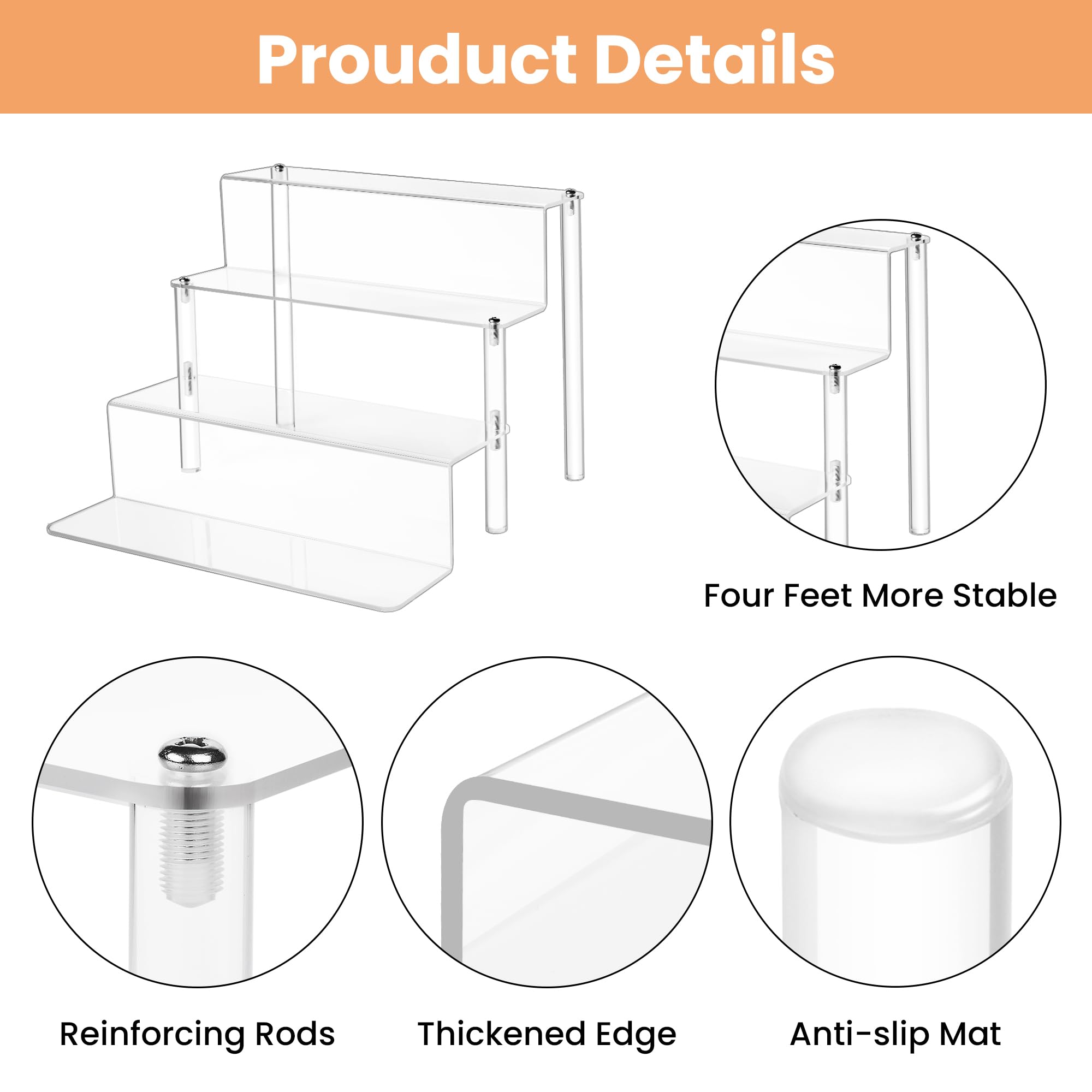 upsimples Acrylic Riser Display Shelf, 2 pack 4 Tier Perfume Organizer & Decoration, 12x9 in Makeup Organizer, Clear Display Stand for Funko Pop & Collection, Cupcake Holder, Cologne Stand