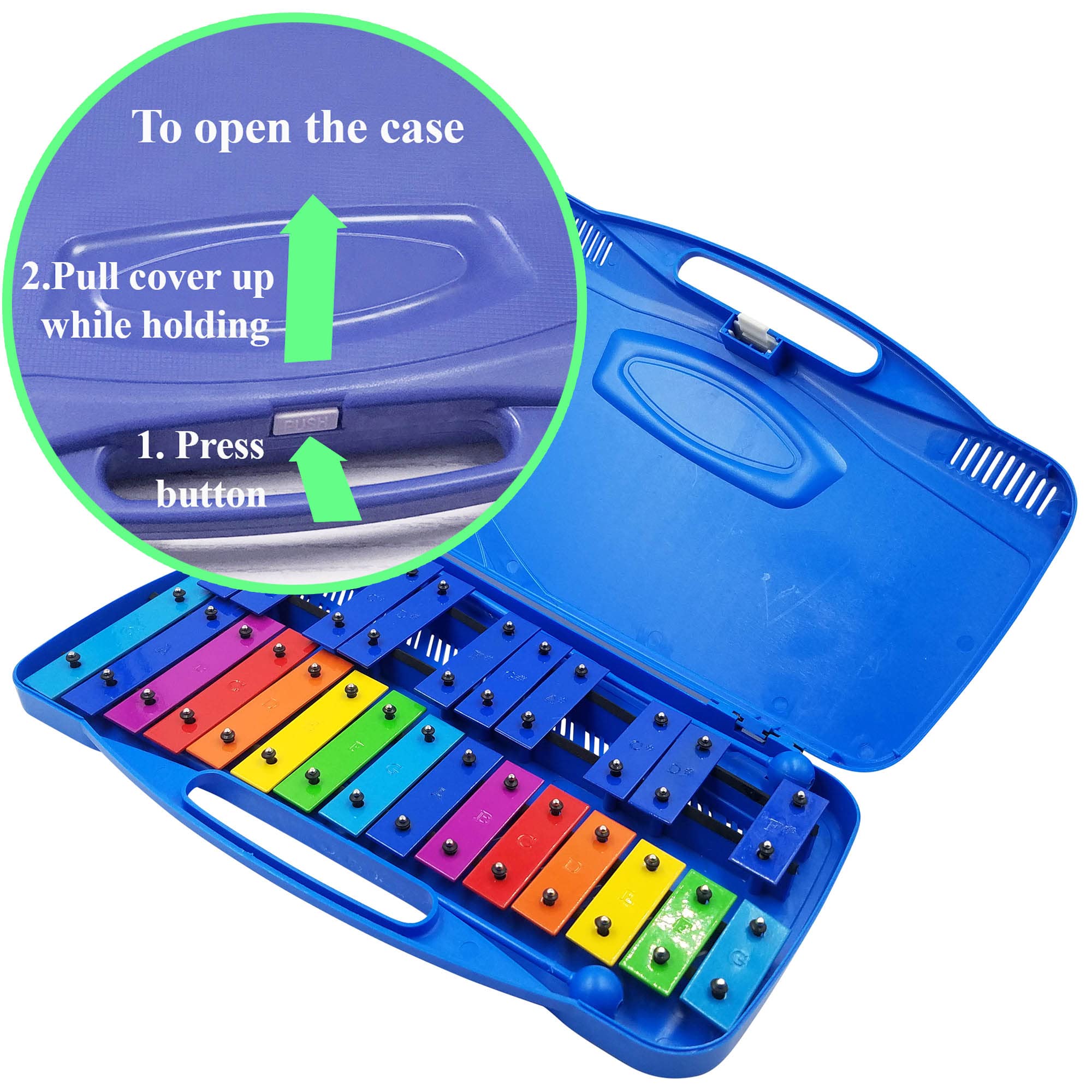 Xylophone 25 Note Colorful Chromatic Glockenspiel in Case Clear Tuned Metal Keys - Card Set w Songs