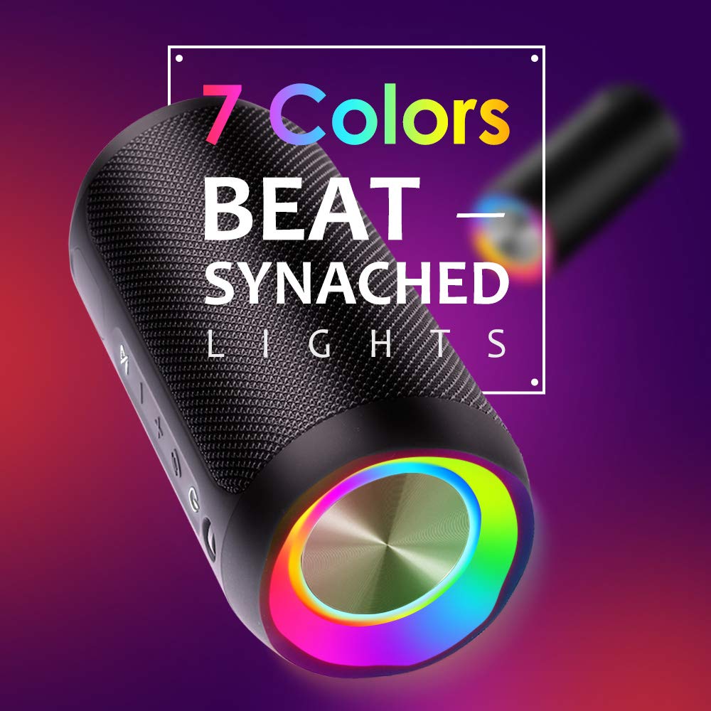Wireless Speaker Bluetooth, COOCHEER 24W Bluetooth Portable Speaker with Party Light, IP67 Waterproof Portable Wireless Speakers for Outdoor, TWS, 20+Hour Playtime, Built-in mic,Dustproof