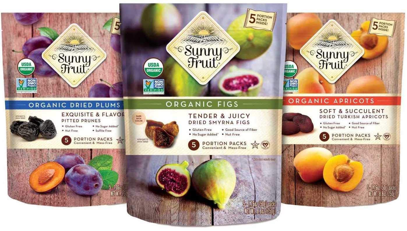 Sunny Fruit Organic Dried Fruit Assortment - Figs, Apricots, Dates, Mango, Cherries & Prunes Variety, 6 Bags (30 Individual Portion Packs) | NON-GMO, HALAL, KOSHER, NO PRESERVATIVES, NO SUGAR ADDED