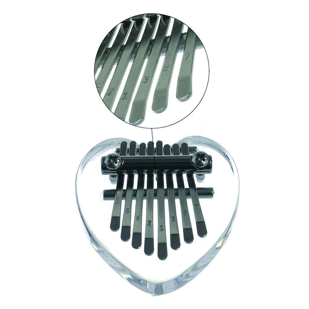 Yahpetes Thumb Piano Mini Kalimba 8 key Crystal Thumb Piano Heart Shape Transparent Finger Piano Marimba Musical Good Accessory Pendant Gift for Beginner(8 Keys Thumb Piano)