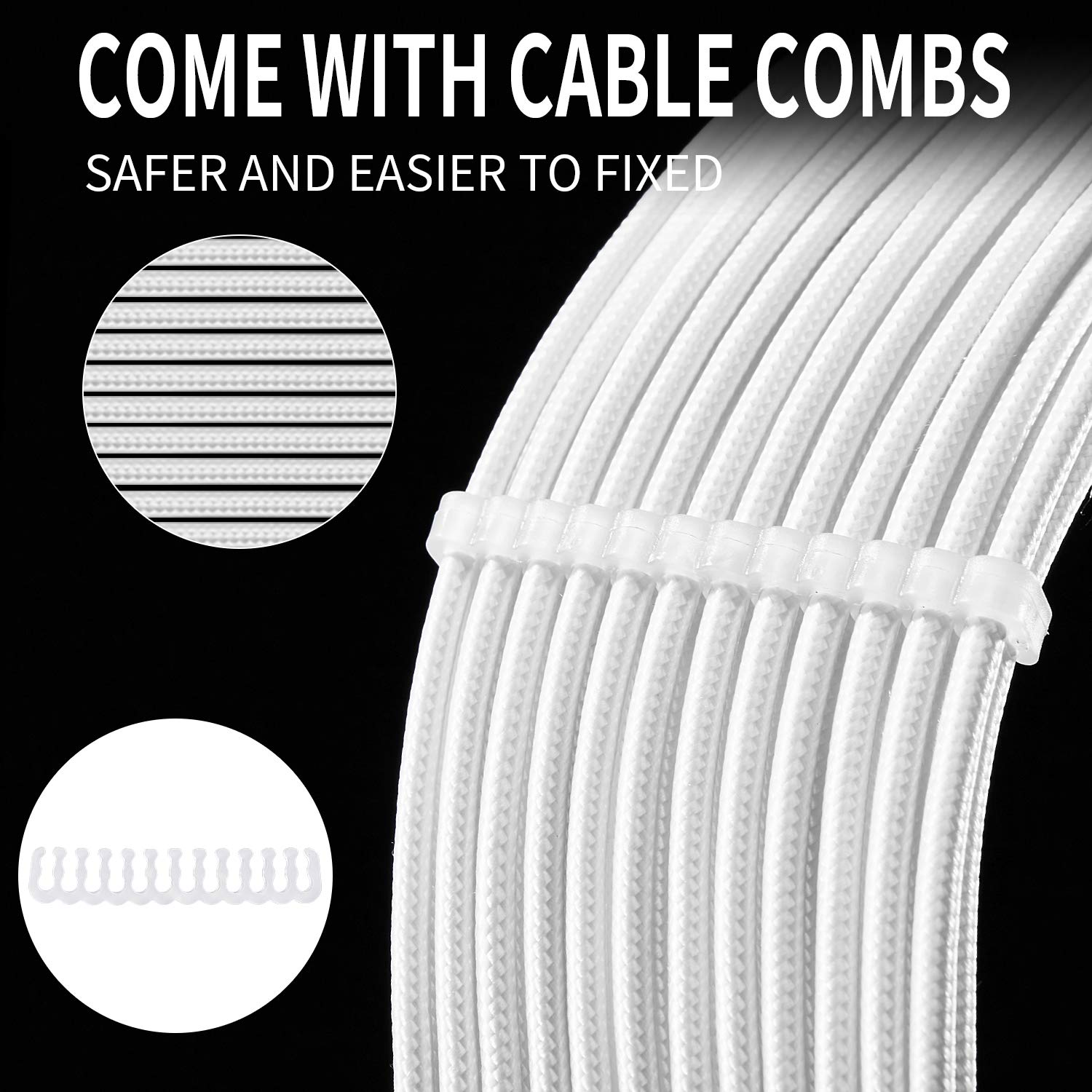 White Sleeved Cables PSU Extension Cable Kit with 30CM Sleeved 24-PIN 8-PIN 6-PIN 4+4-PIN for ATX Power Supply