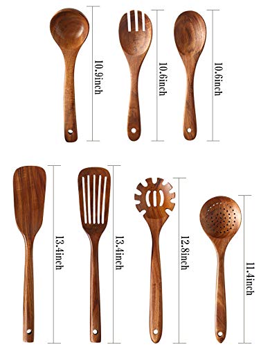 Wooden Kitchen Utensils set,NAYAHOSE Wooden Spoons for cooking Natural Teak Wood Kitchen Spatula Set for Cooking including Spoon Ladle Fork 7 Pack