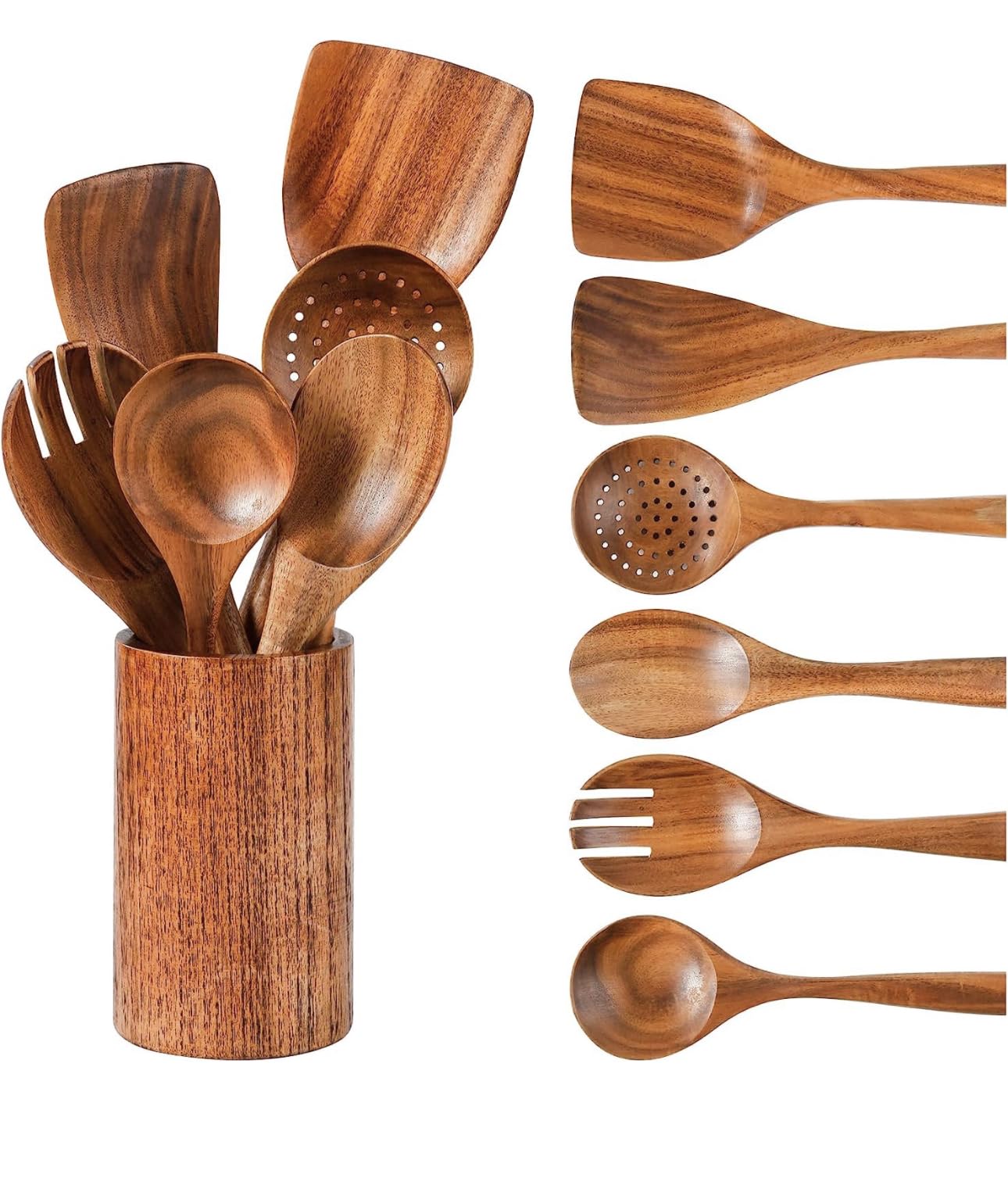 Wooden Spatula Spoons Set with Holder 7 Piece Set Teak Wood Handmade Wooden nonstick Utensils