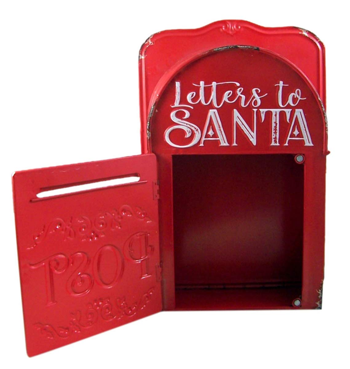 Wowser Distressed Hand Painted Red Metal Letters to Santa Mail Post Box, 15 1/4 Inch