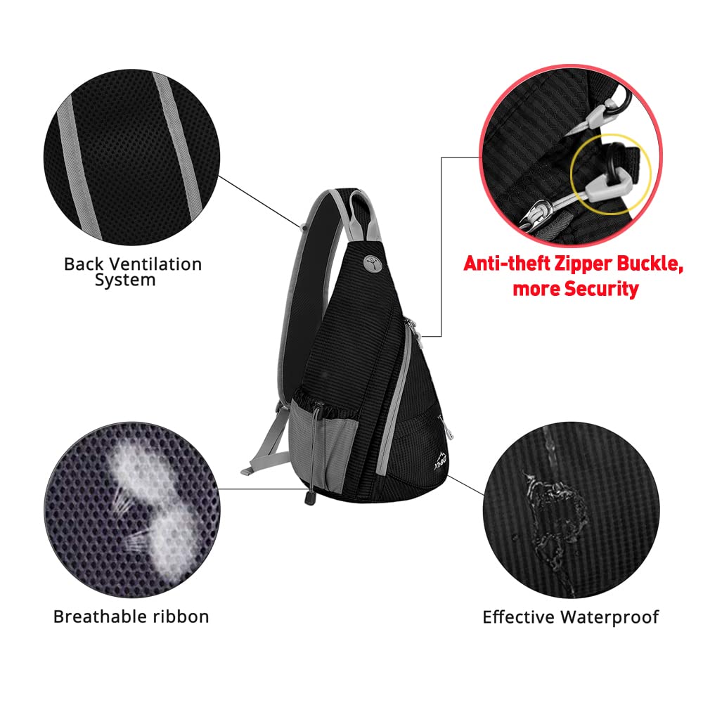Xboun Sling Backpack Chest Shoulder Bag Crossbody Cycling Travel Hiking Daypack (Black)