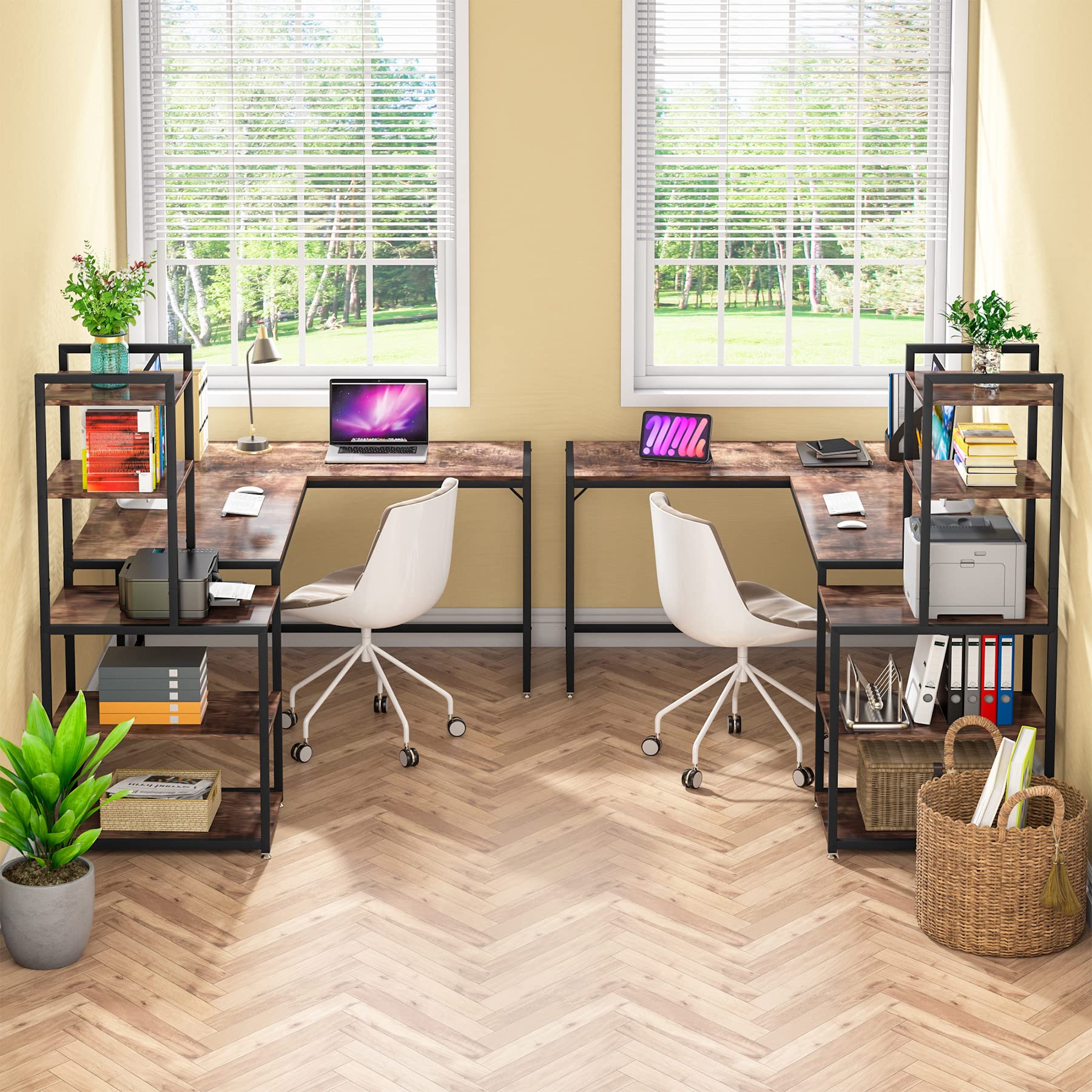 Tribesigns 79 Inch Reversible L-Shaped Desk, Industrial Large Corner Desk with 5 Tier Storage Shelves, Large L Desk Home Office Desk Computer Table Writing Desk, Rustic Brown