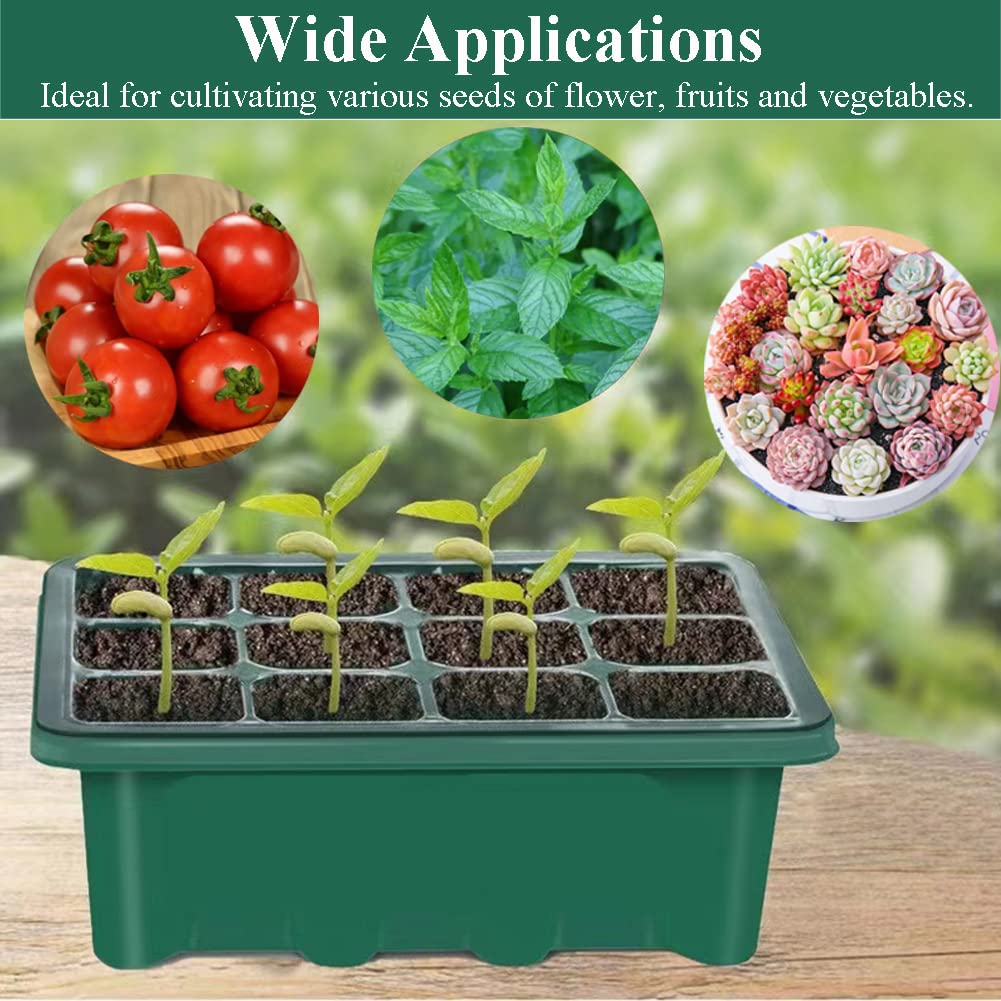 YOOAEFRTY Seed Starter Tray Kit, 3-Pack Plant Growing Trays with Humidity Dome and Base, Labels and Hand Tool Kit for Seed Starting, Germination and Seedling Propagation (12 Cells per Tray)