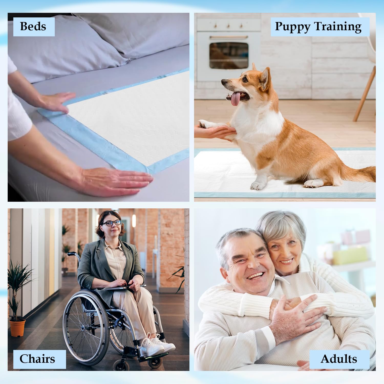 Wave Disposable Underpads - Incontinence Pads, Bed Covers, Chux - Thick, Super Absorbent Protection for All Ages - Reliable and Convenient Disposable Bed Pads - 23'' X 36'' (60-Count)