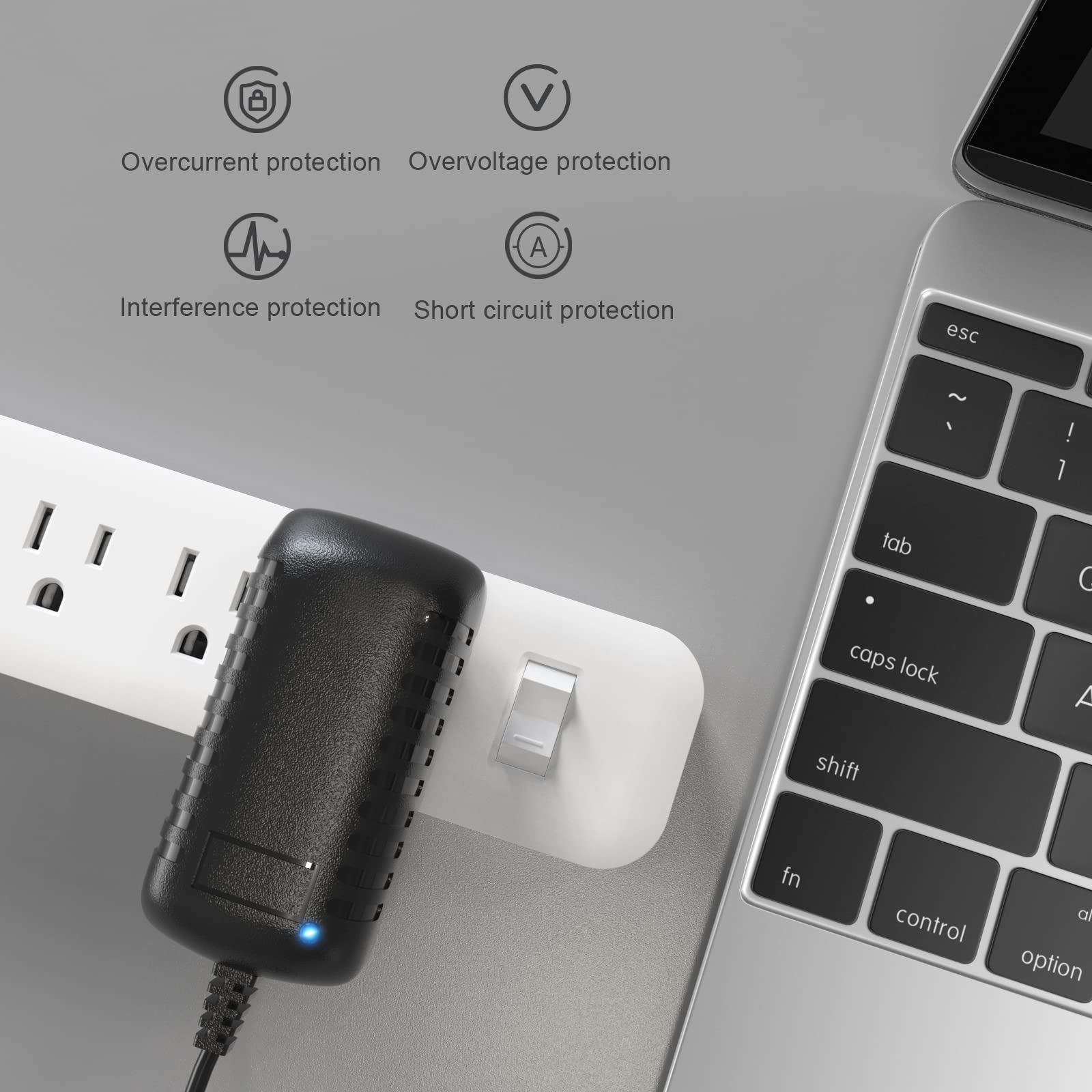 TMEZON 12 Volt 2A Power Adapter Supply AC to DC 2.1mm X 5.5mm Plug 12v 2 Amp Wall Plug Extra Long 8 Foot Cord LED Strip Module Light